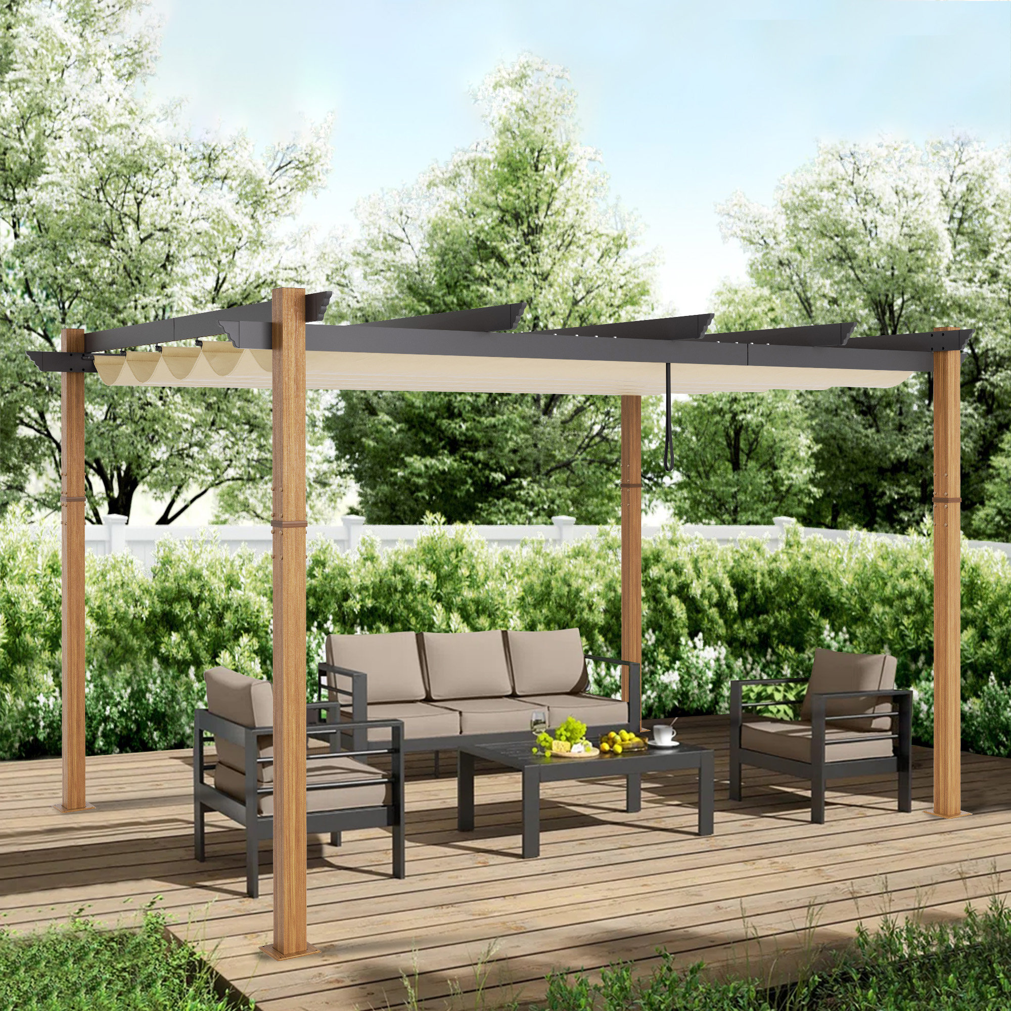 Peak Home Furnishings 13 Ft. W X 10 Ft. D Aluminum Pergola With Canopy ...