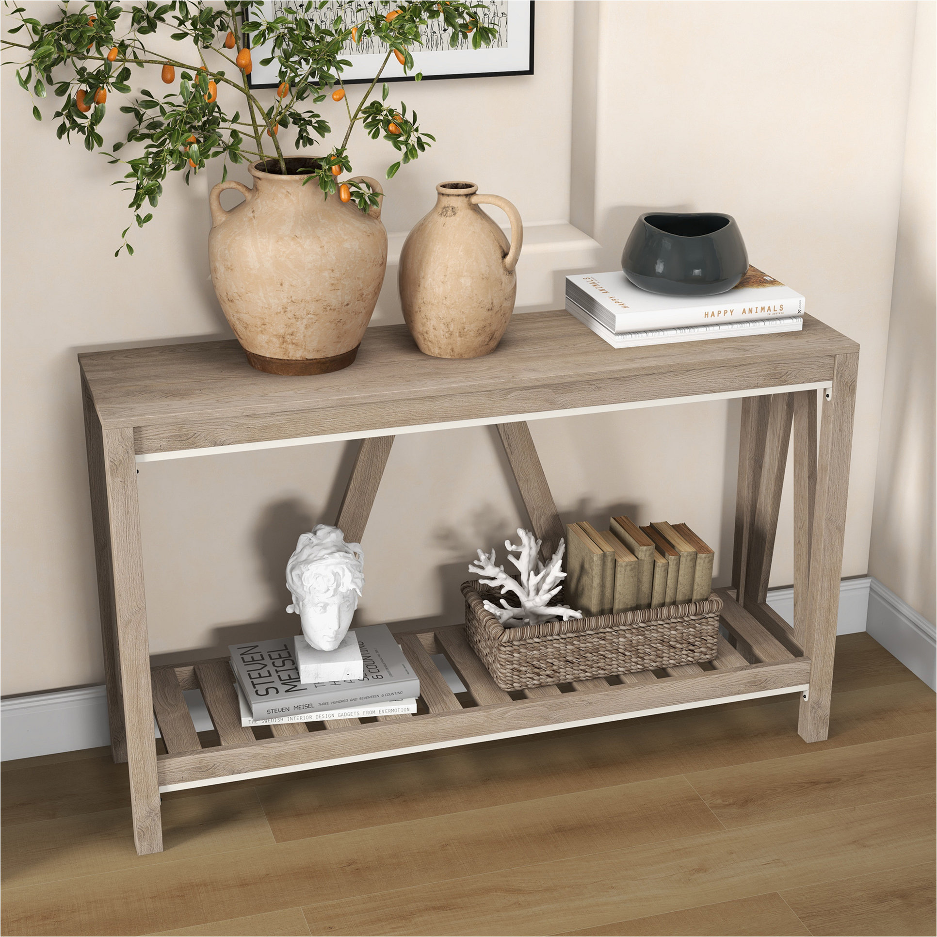 Gracie Oaks HOMCOM Console Table, Farmhouse Entryway Table With Storage ...