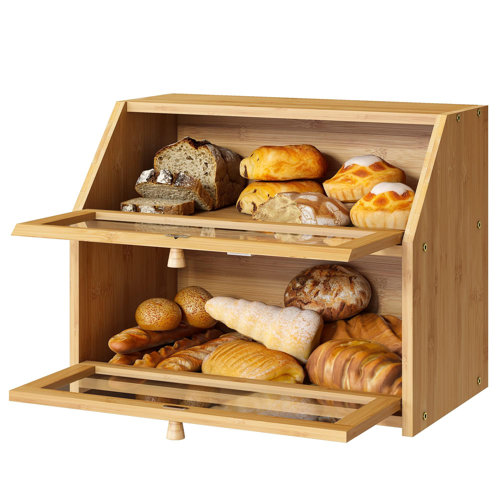 Latitude Run® Large Bread Box For Kitchen Counter Double Layer Bamboo ...