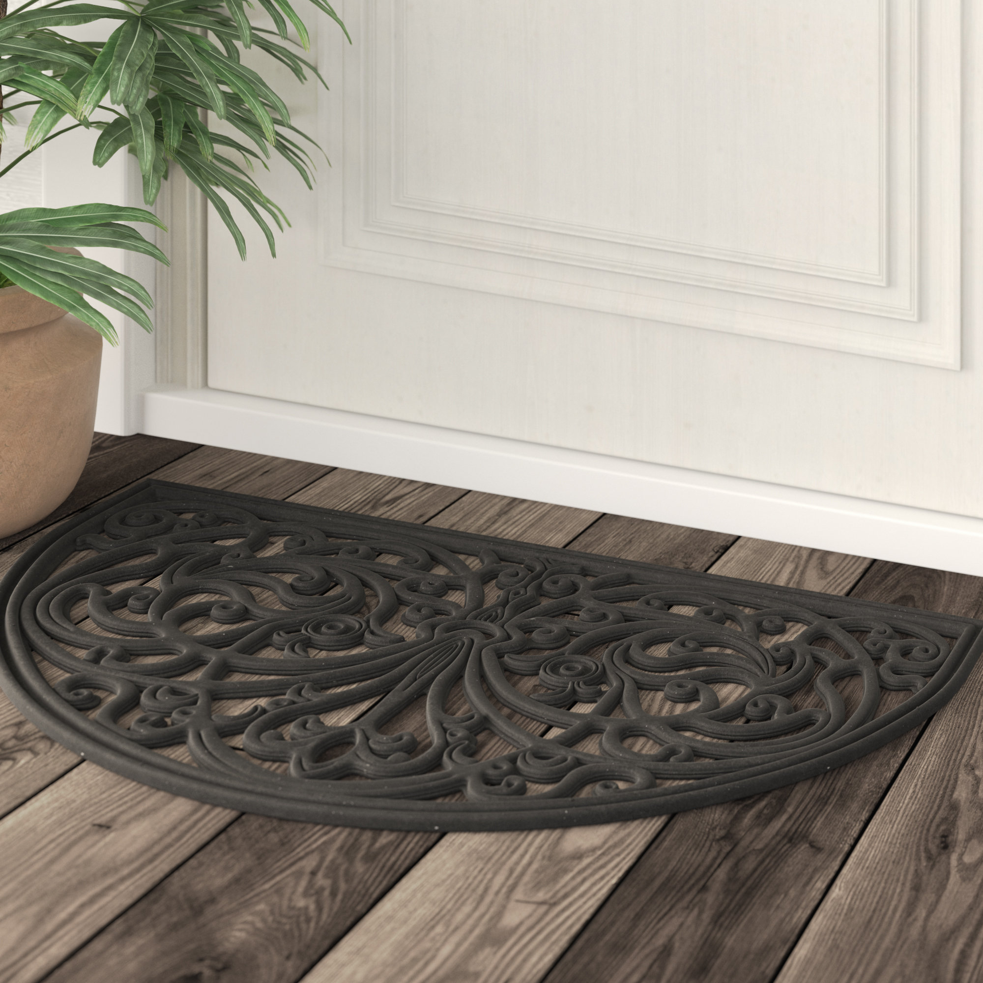 Lark Manor Annyssa Wrought Iron Rubber 18 in. x 30 in. Non-Slip Outdoor ...