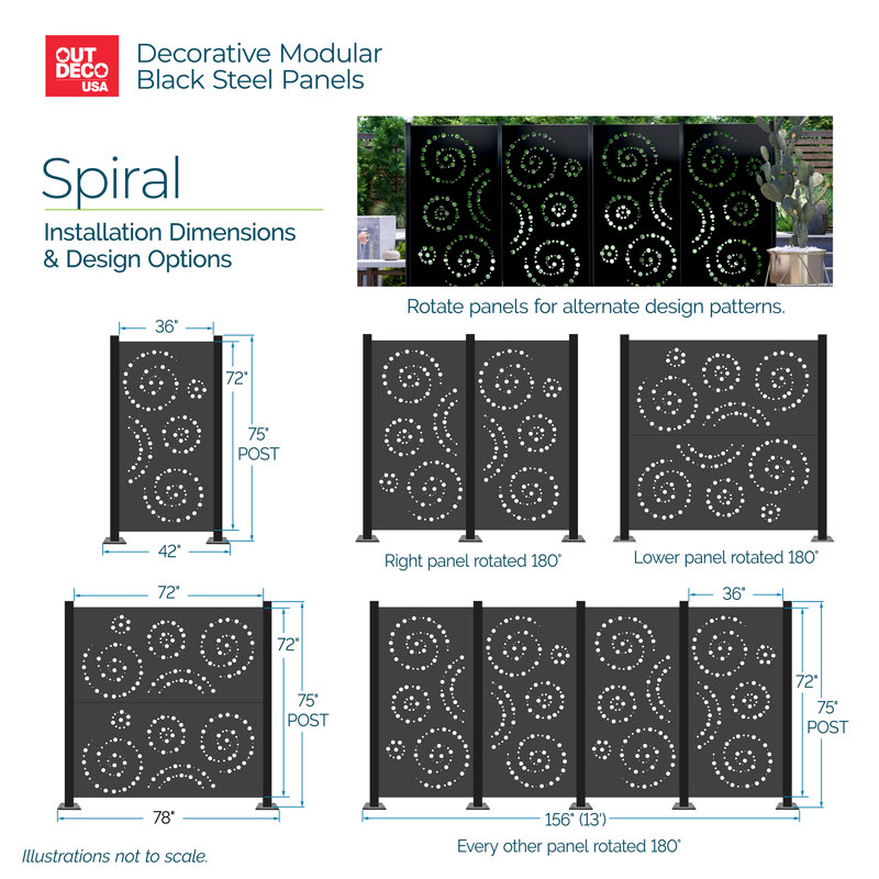 OUTDECO 3'x6' Galvanized Powder Coated Steel Spiral Decorative Panel ...