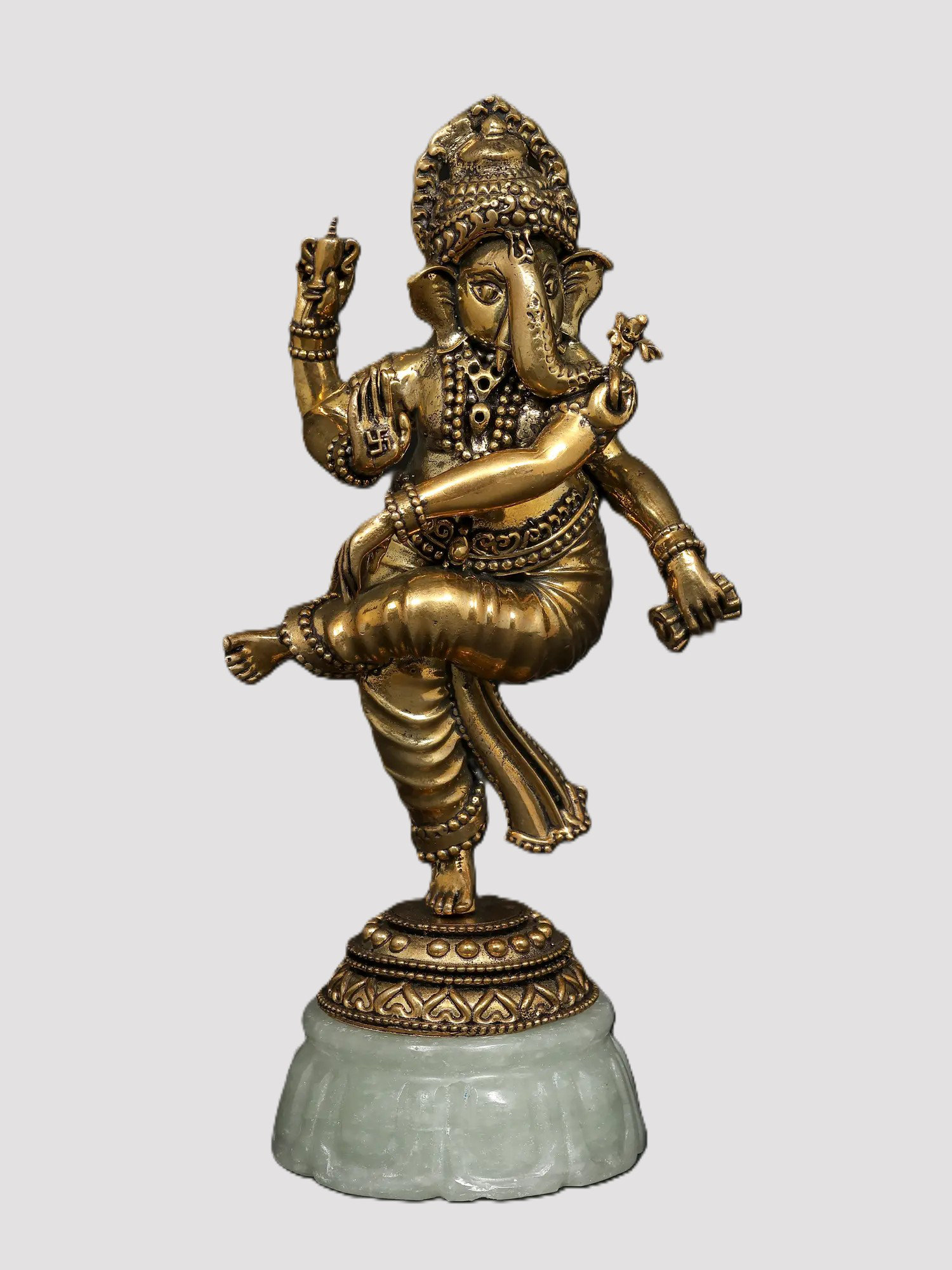 World Menagerie 7 Inch Brass Lord Ganesha Dancing on Jade Base | Wayfair