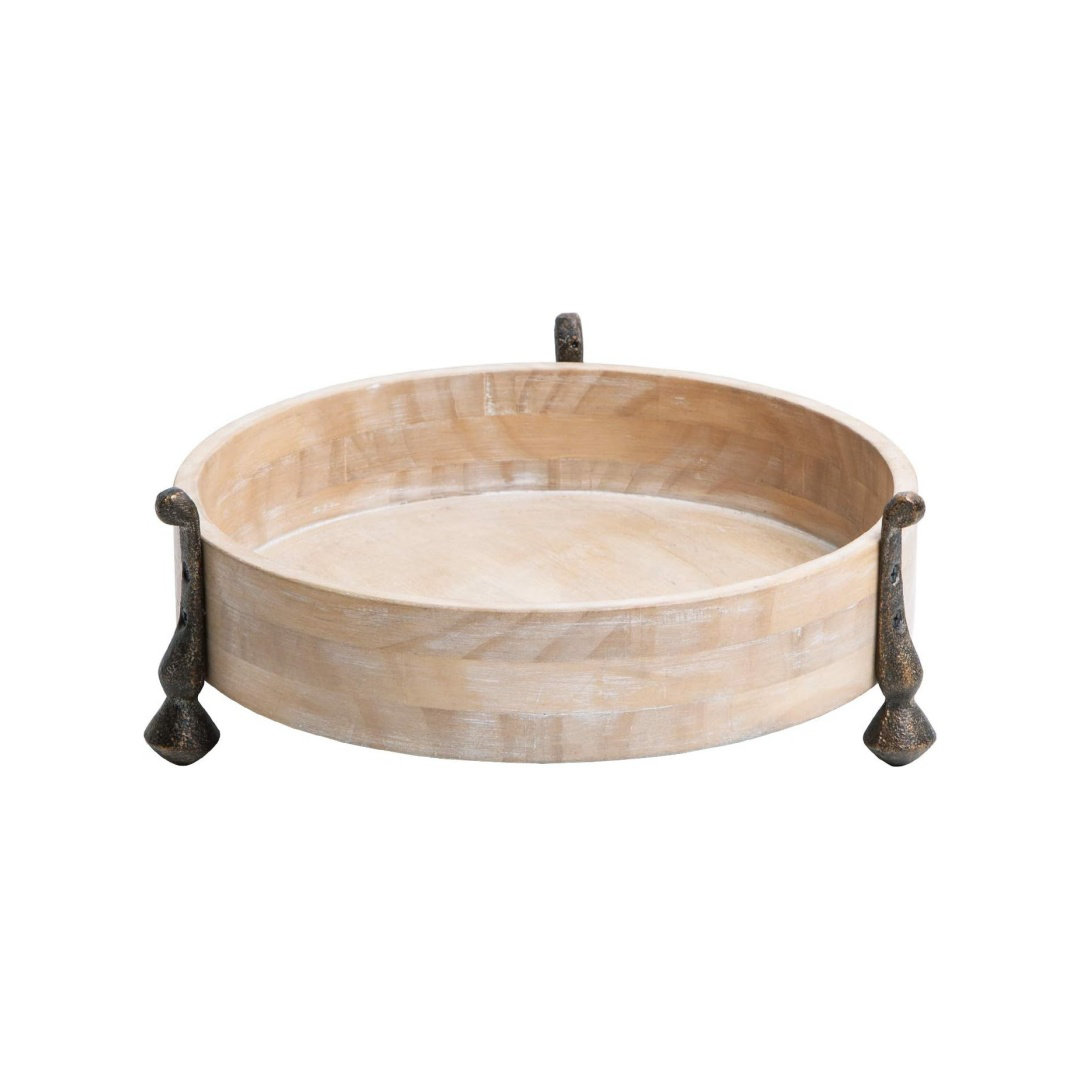 One Allium Way Round Wood Decorative Tray, 10 Inch Farmhouse Distressed ...