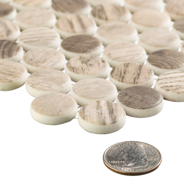 Andova Pixie 3/4-in. Penny Round Fabric Look Matte Glass Wall & Floor ...