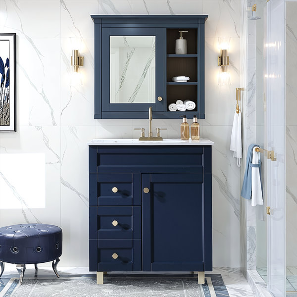 Mercer41 30" Modern Blue Freestanding Single Bathroom Vanity | Wayfair
