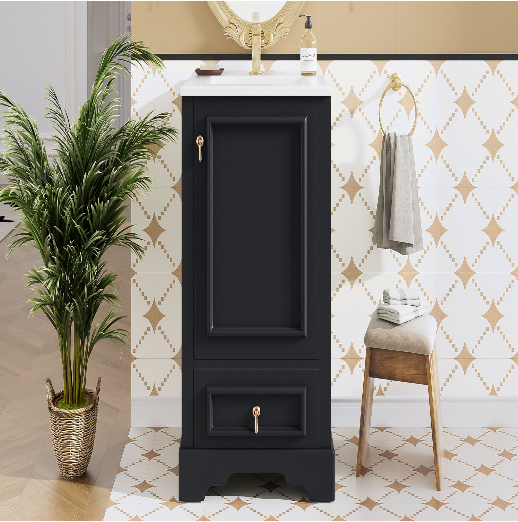 Ebern Designs 20 Inch Bathroom Vanity with Ceramic Sink, Soft Close ...