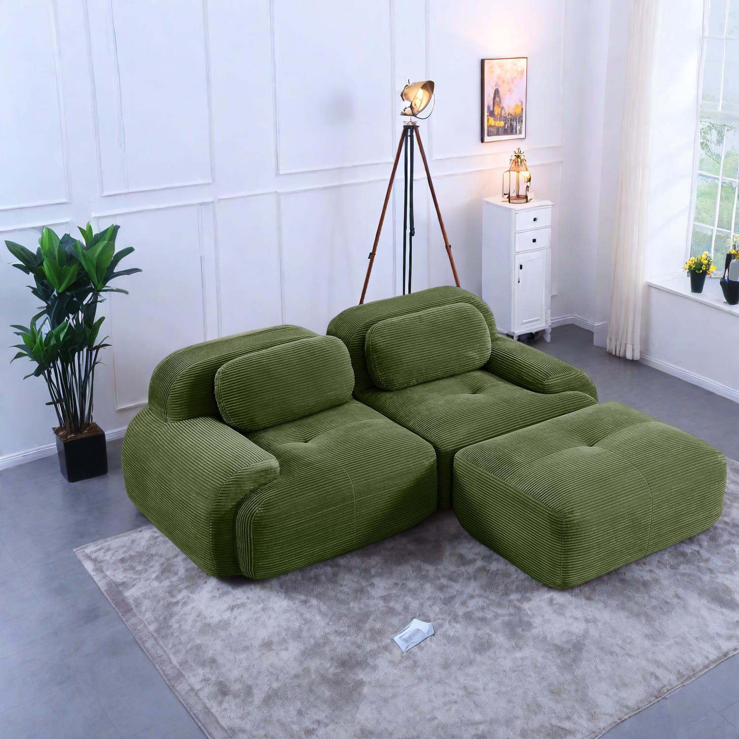 Wrought Studio™ Premium Olive Green Modular Sofas, Corduroy Upholstery ...