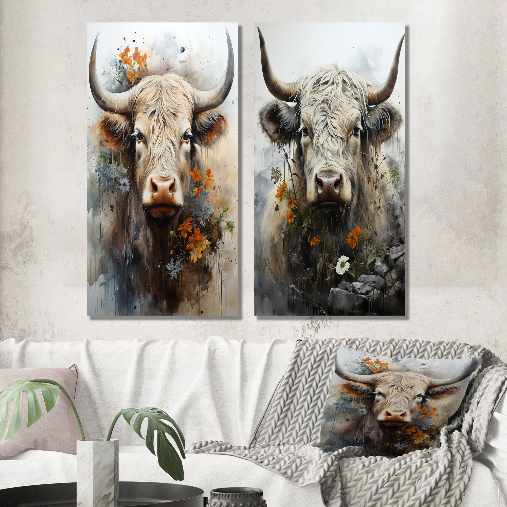 Ivy Bronx Floral Yak Profile - Yaks Metal Wall Art Living Room Set Of 2 ...