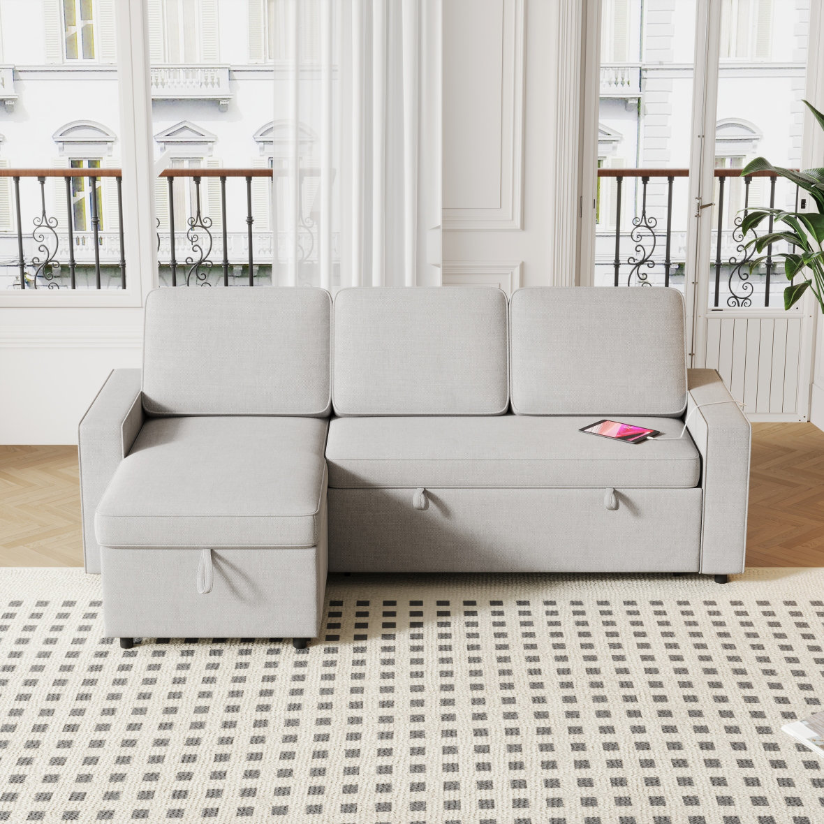 Mercer41 85.8" Pull Out Sleeper Sofa L-Shaped Couch Convertible Sofa ...