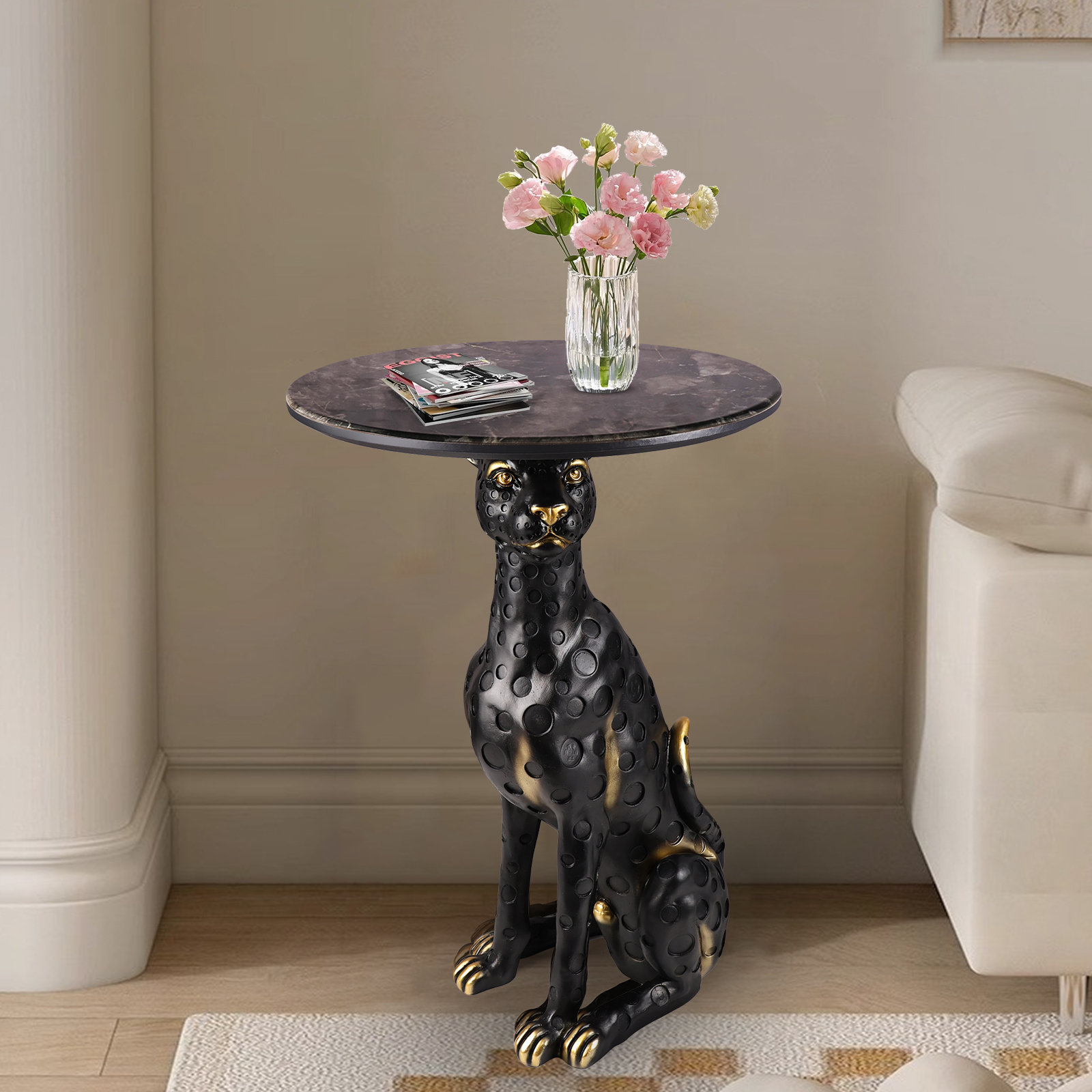 Lark Manor Unique End Tables Living Room - Modern Side Tables Living Room Black Leopard ...