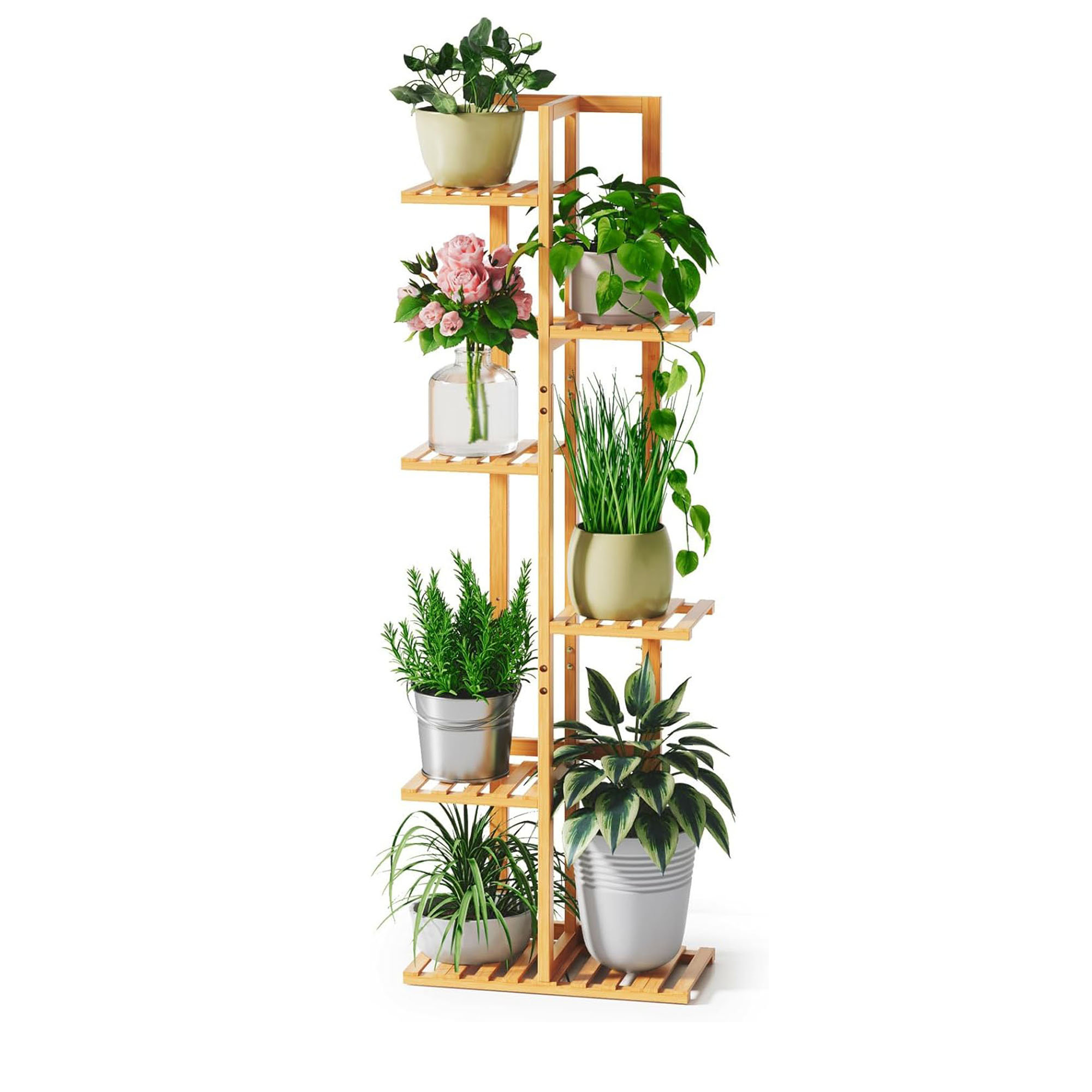 Arlmont & Co. Plant Stand Indoor, 6 Tier 7 Potted Bamboo Plant Stands ...