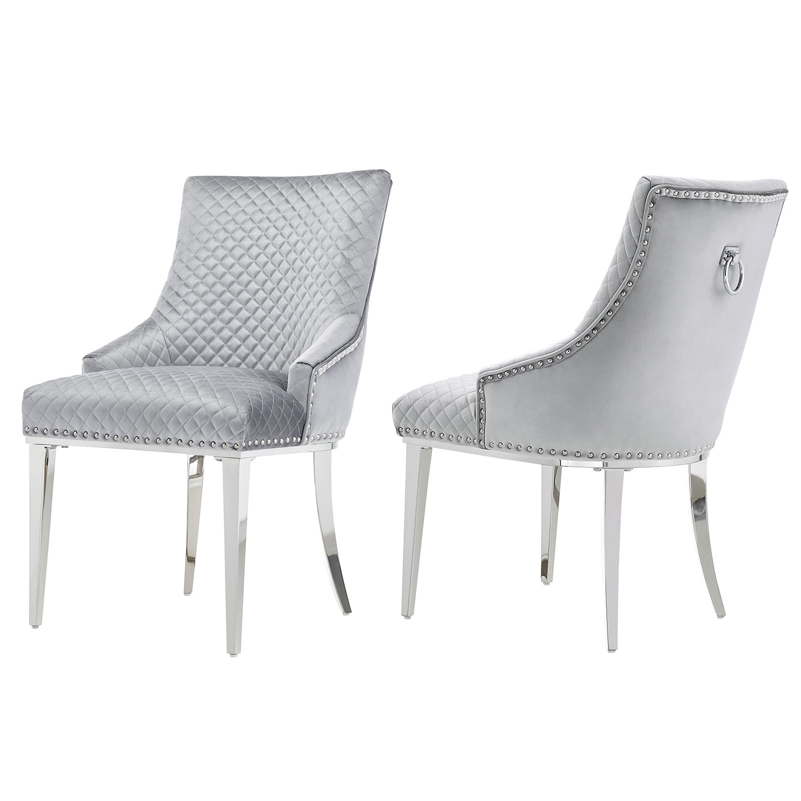 Rosdorf Park Colletta Tufted Velvet Stainless Steel Side Chair in Gray ...