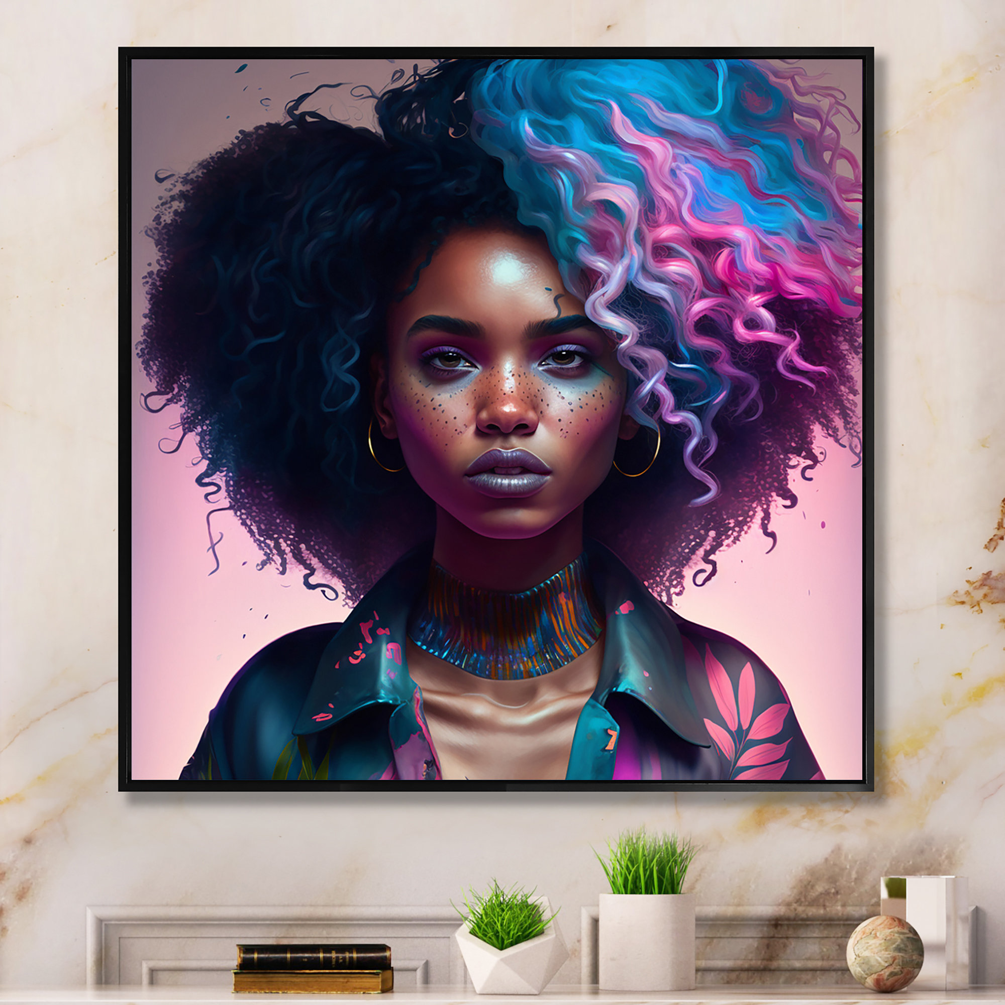 Design Art Fashion Hip Hop Girl in Pink and Blue III - Print on Canvas ...