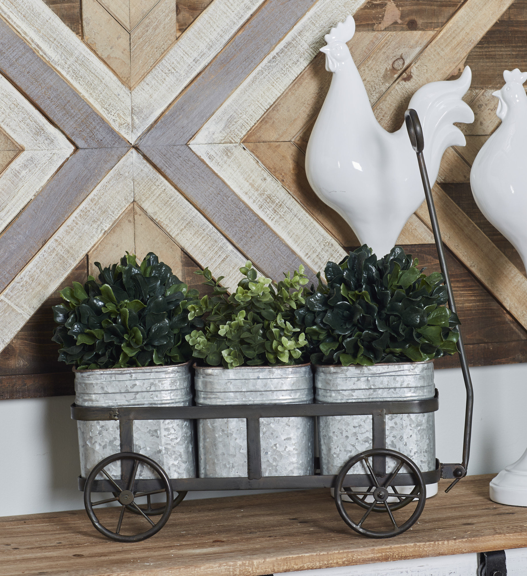 Gracie Oaks Hartzler 1 Piece Metal Wagon Indoor Outdoor Silver Planter ...