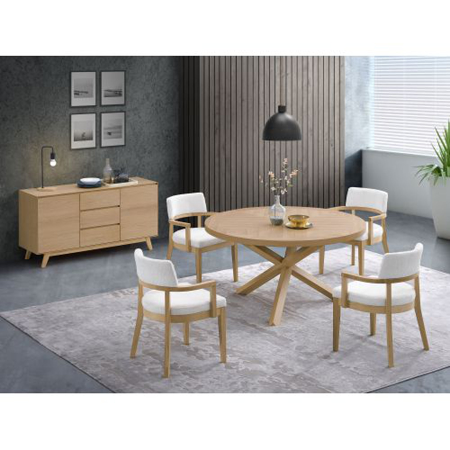 Corrigan Studio® Kasem 6 Pcs Oak Finish Round Dining Table w/Matching Chair & Server Dining Room ...