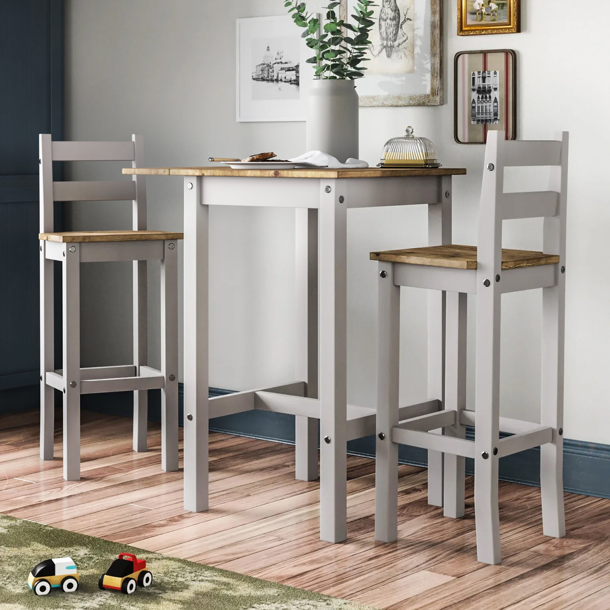 Union Rustic Jetziel Counter Height Pine Solid Wood Dining Set ...