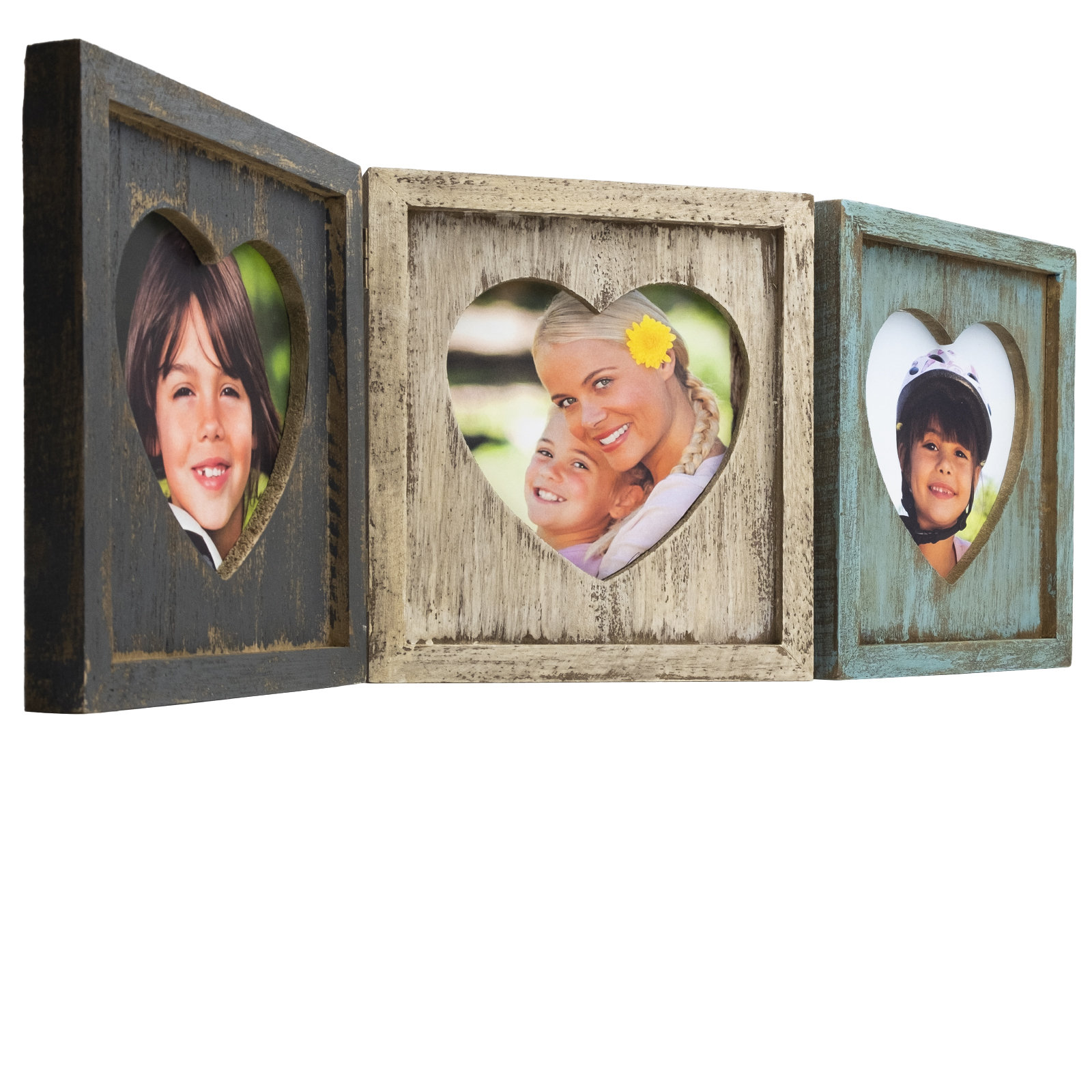 August Grove Beveled Wood Collage Frame Set in Black/Brown/Blue | Wayfair