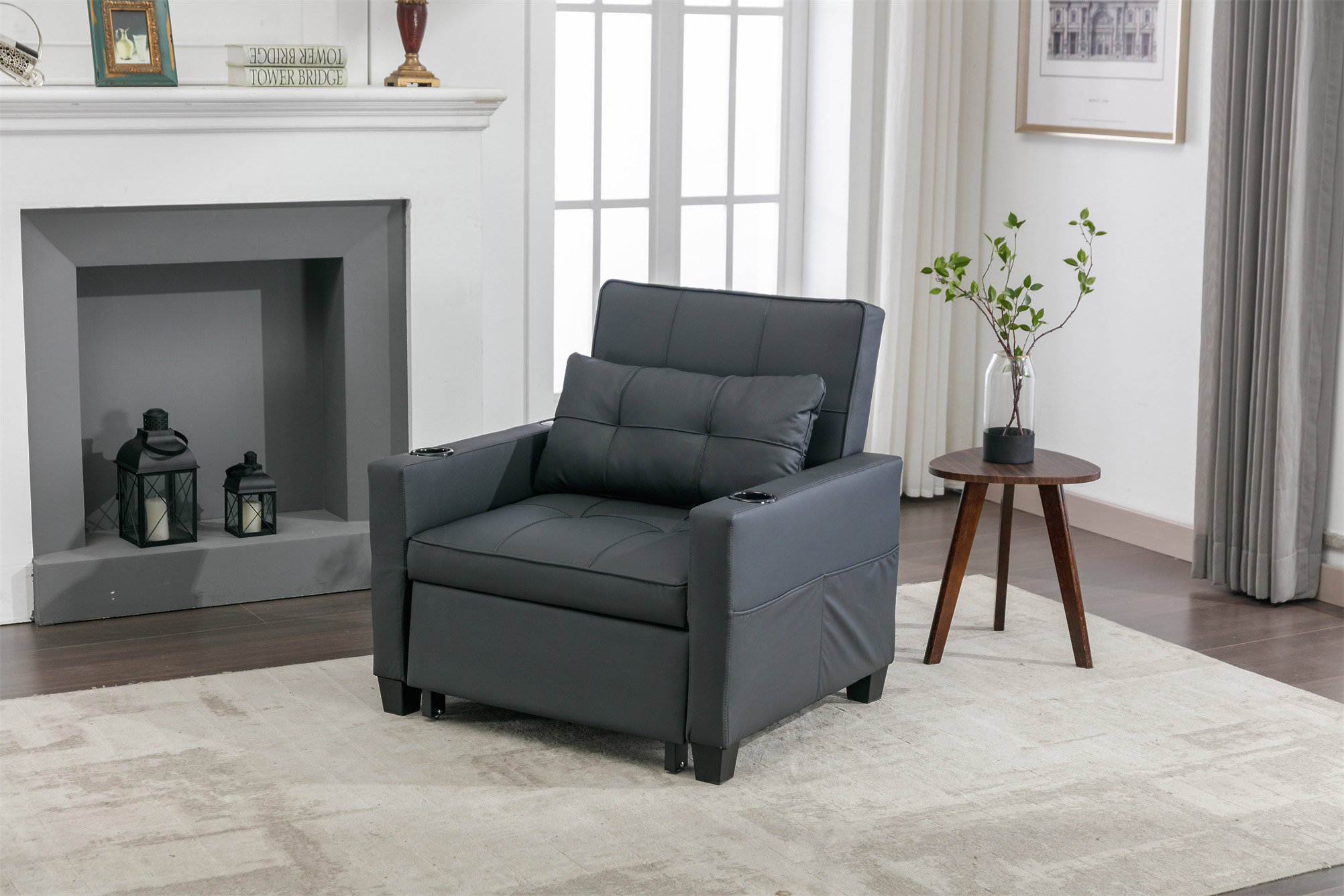 Latitude Run® Futon Chair Bed Convertible Chair 3-In-1 Pull Out Sleeper ...