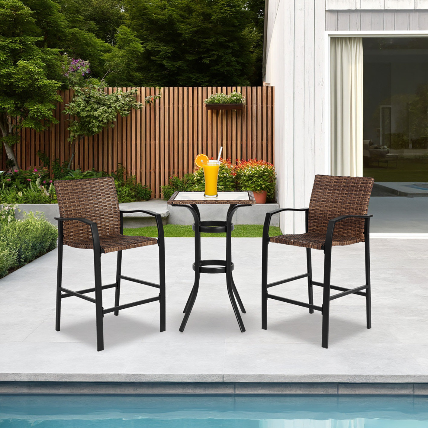 Dakota Fields Rattan Bar Stools Set with Glass Table Top | Wayfair