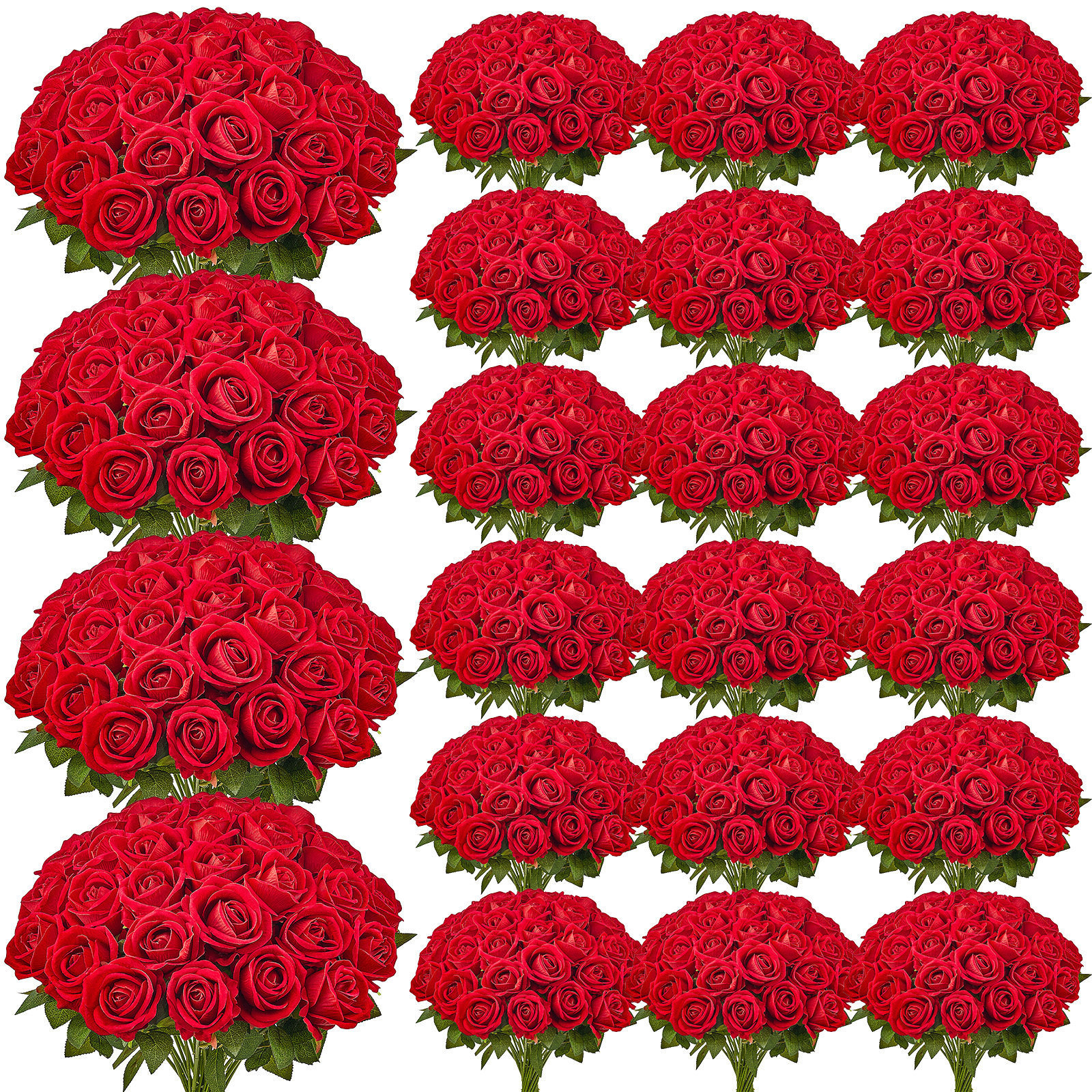 Primrue 500 Pcs Red Roses Artificial Flowers Realistic Bouquet for Xmas ...