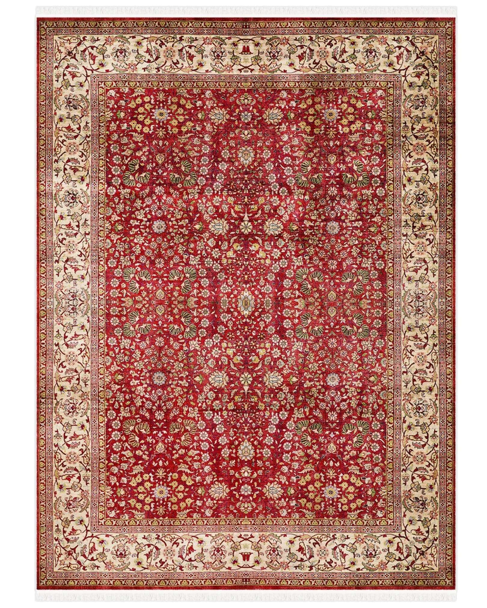 Bungalow Rose Dominik Oriental Design Red Carpet Machine Made Cotton ...