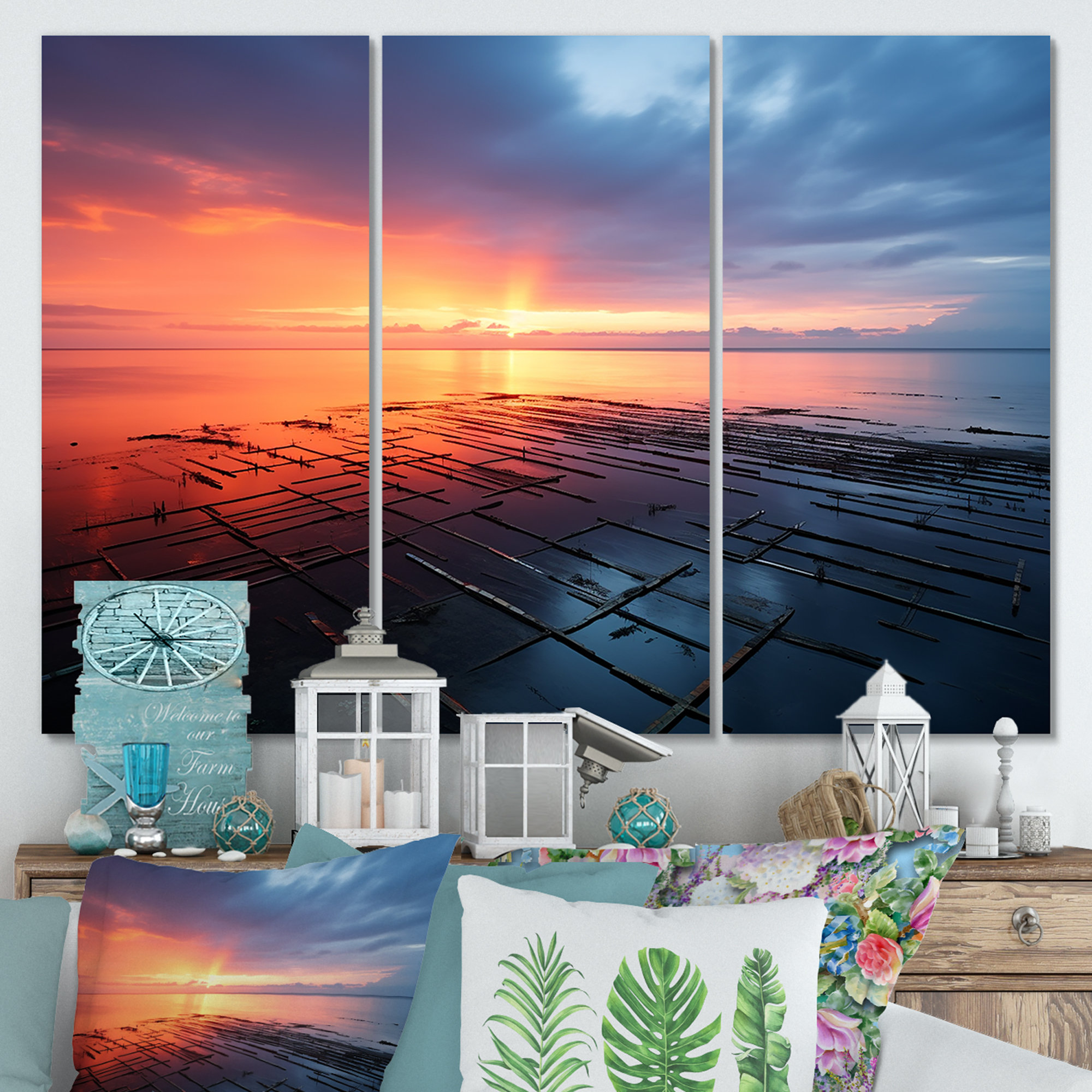 Beachcrest Home™ Pink And Blue Pier Horizon Sunset III - Coastal Pier ...