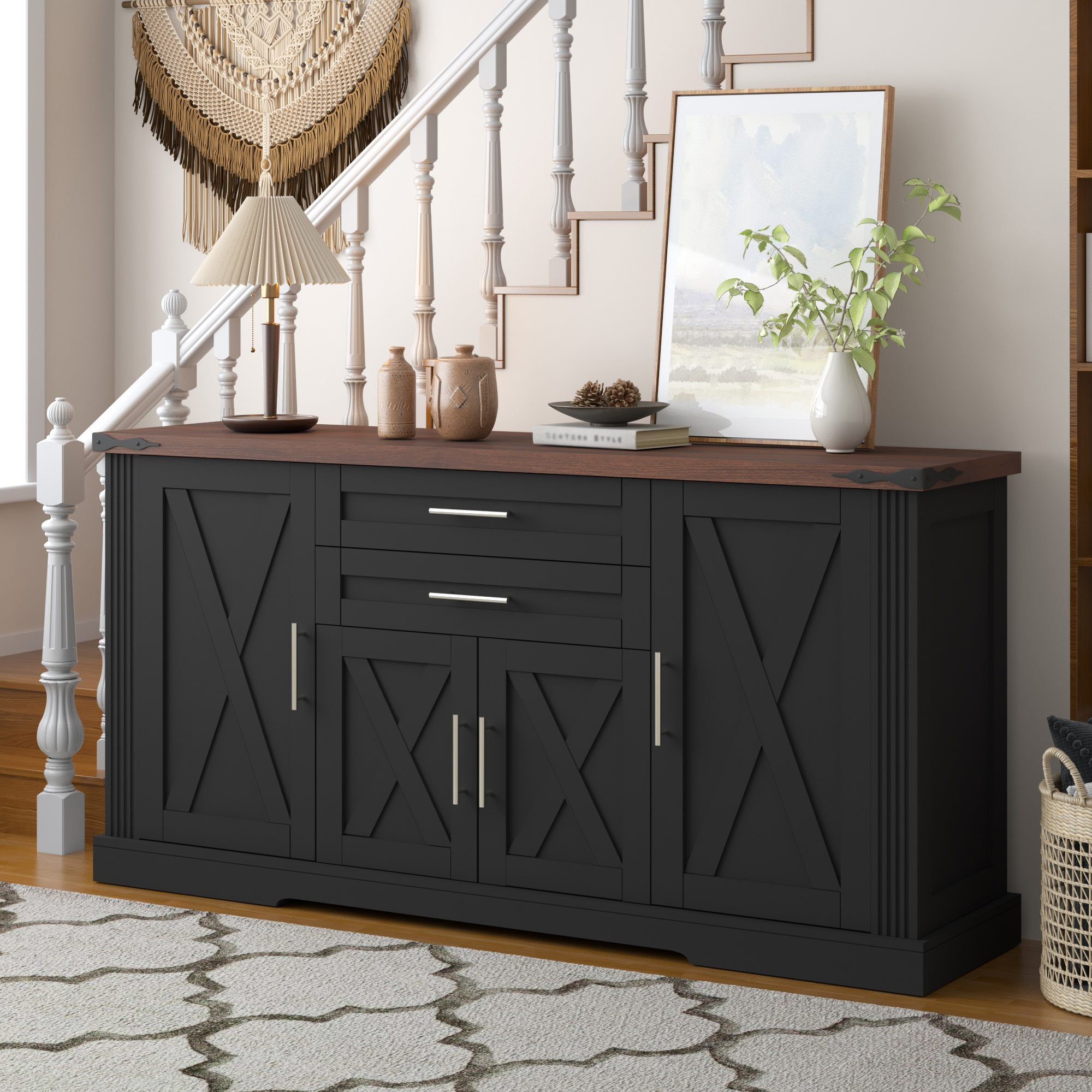 Ophelia & Co. Maris 63" Farmhouse Sideboard With Storage Barn Doors And ...