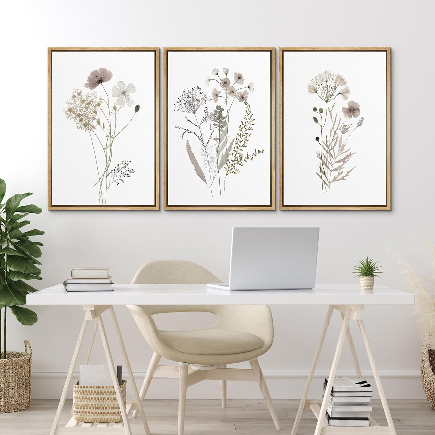 IDEA4WALL Wildflowers Floral & Botianical Neutral Minimlist Pictures ...