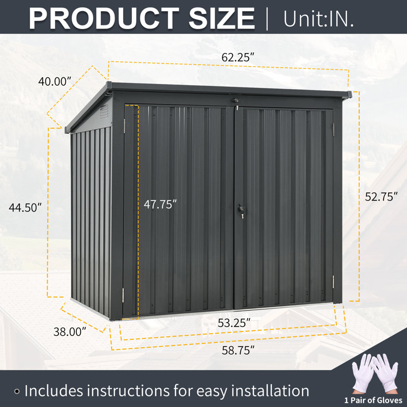 HOA.WWC Metal Outdoor Garbage Bin Shed For 2 Trash Cans Black With ...
