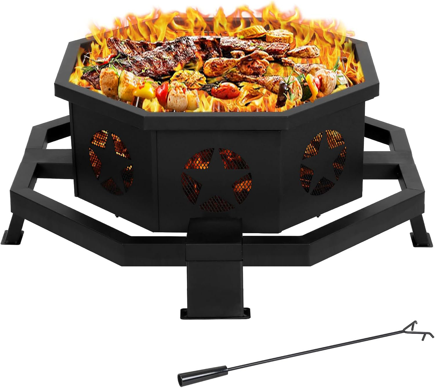 Arlmont & Co. 35 Inch 2 in 1 Fire Pit with Grill, Large Wood Burning ...