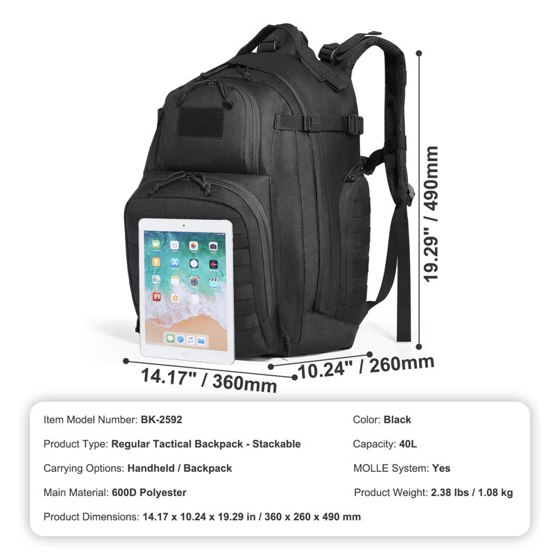 17 Stories Tactical Backpack 40L Military Backpack with Molle Mode ...