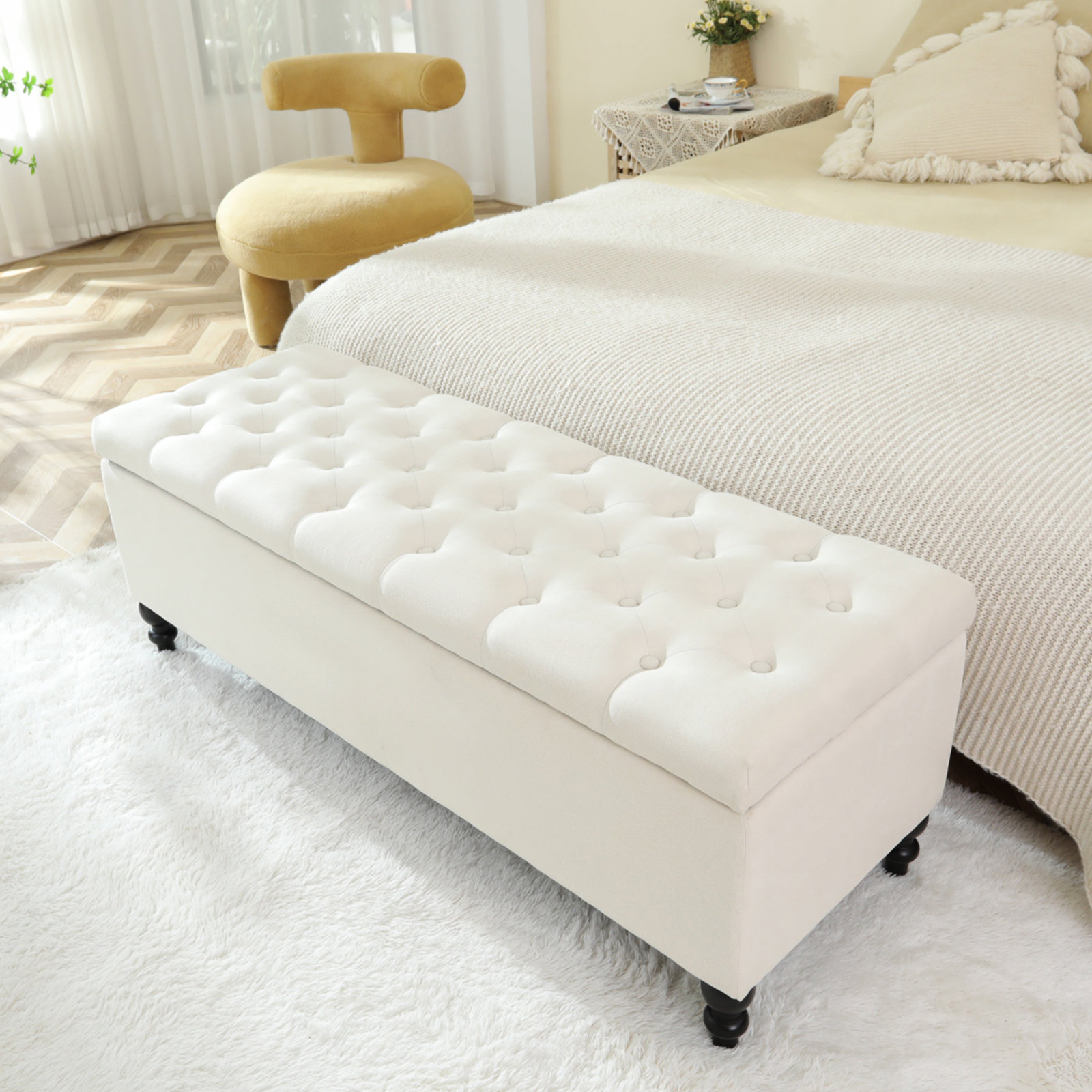 Alcott Hill® Brendalynn Upholstered Button Tufted Ottoman with Storage ...