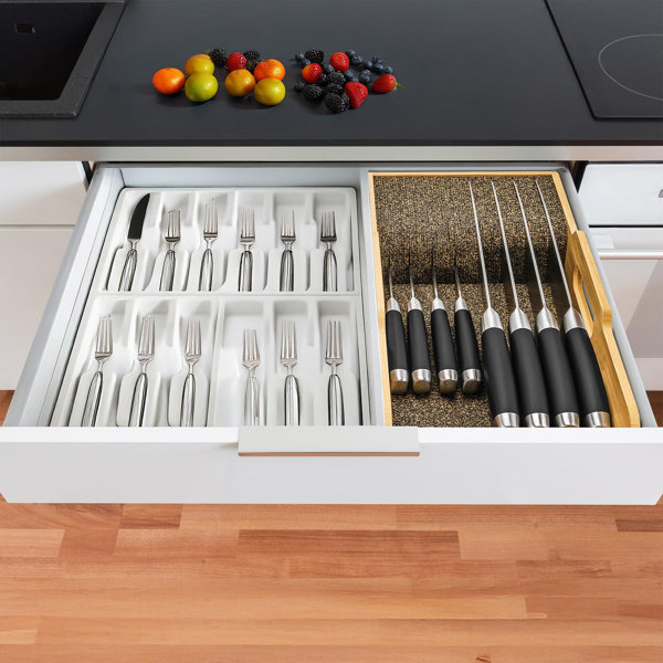 TUHOME FURNITURE LLC Bamboo Knife Organizer Drawer Insert, Knife Holder ...