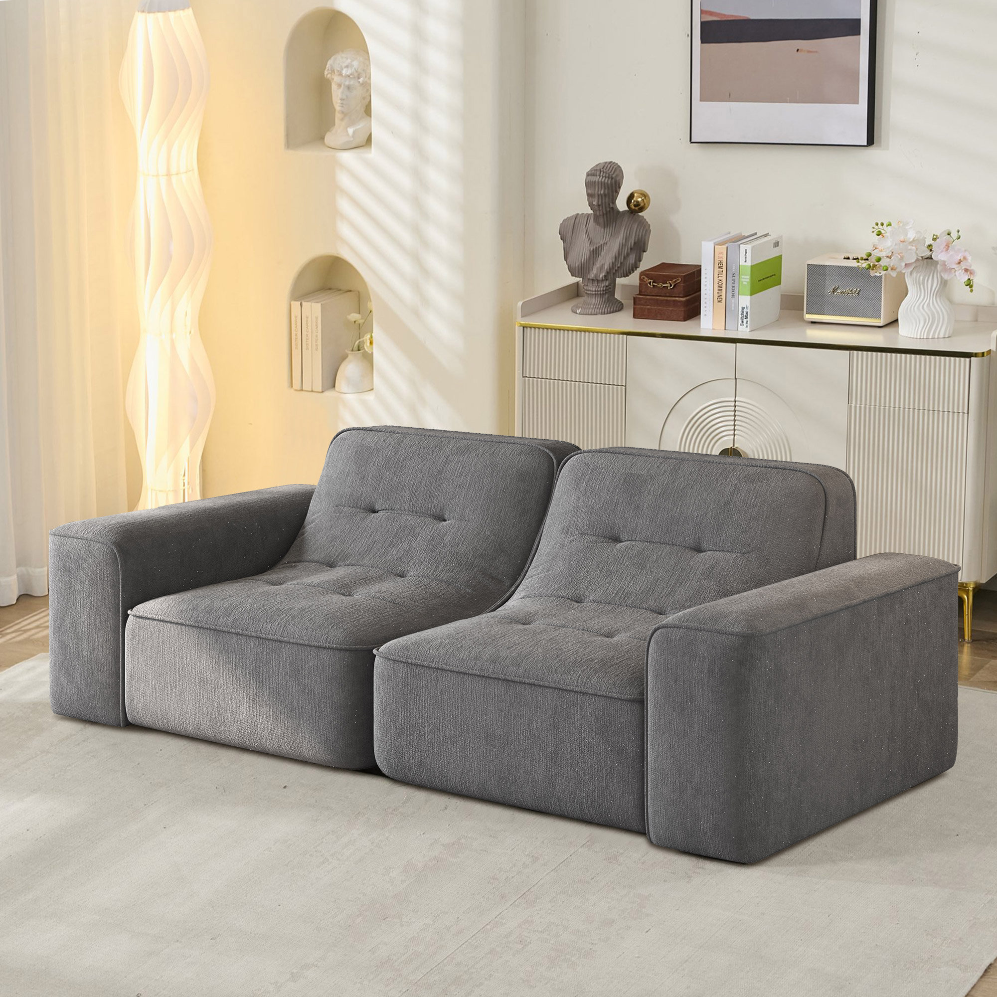 Latitude Run® Evadne 2-Piece Modular Chenille Sofa With Deep Seat Couch ...
