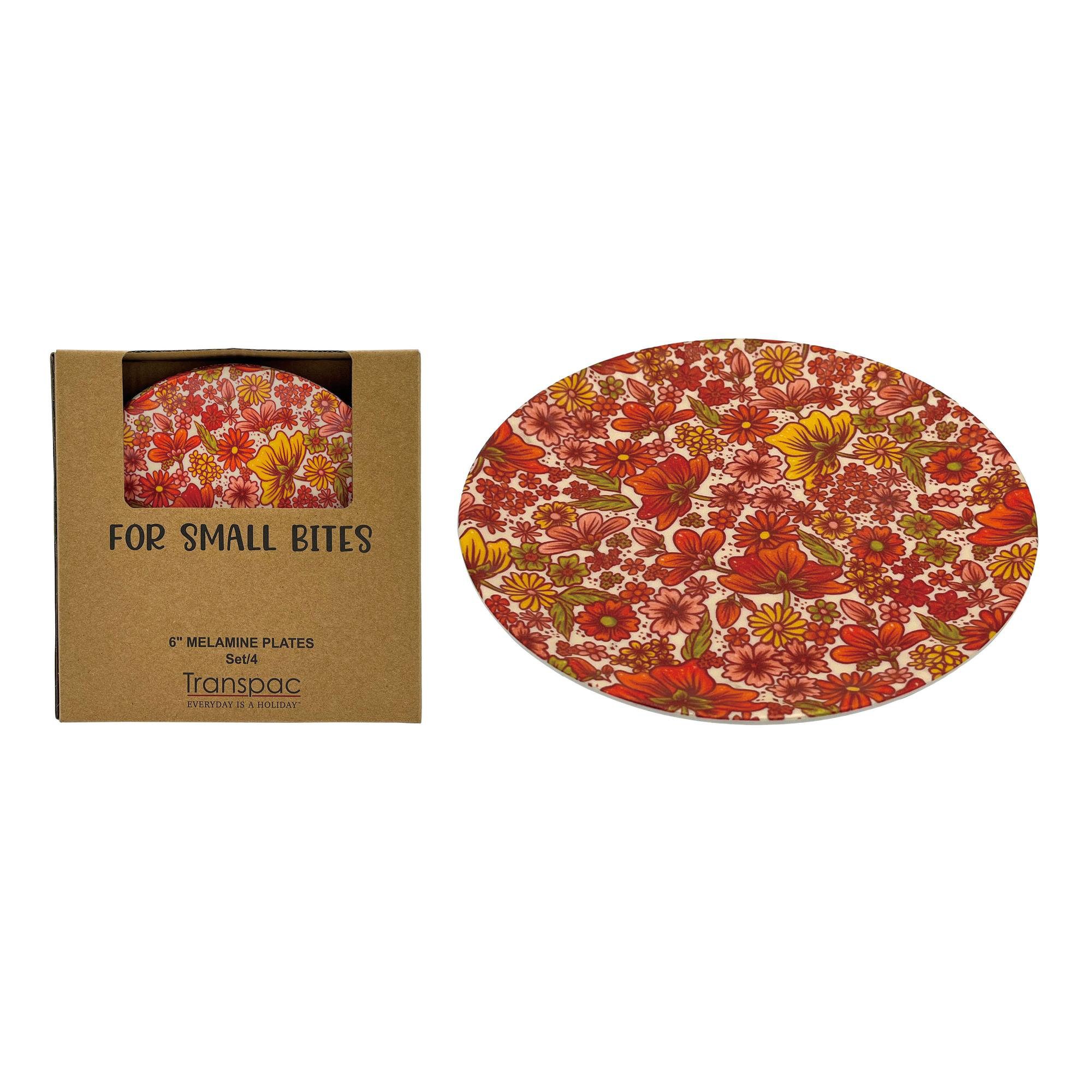 Transpac Melamine Retro Floral App Plates Set of 4 Home Decorations ...