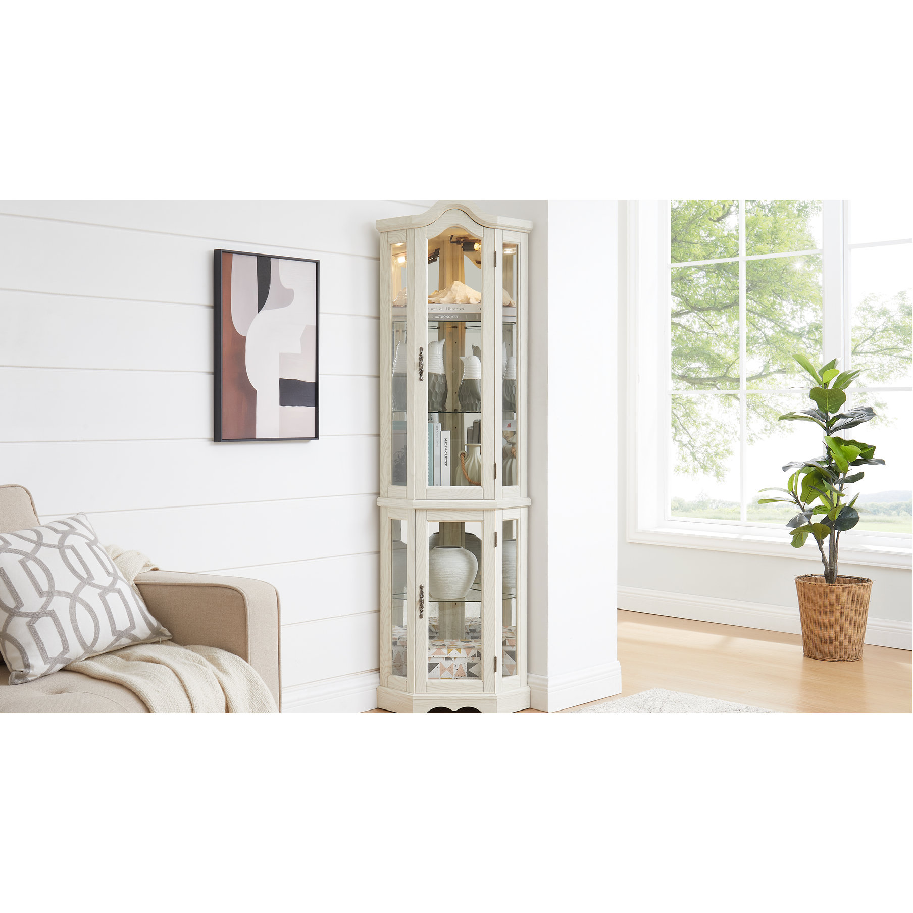 Red Barrel Studio® Lighted White Corner Storage Unit With Glass ...