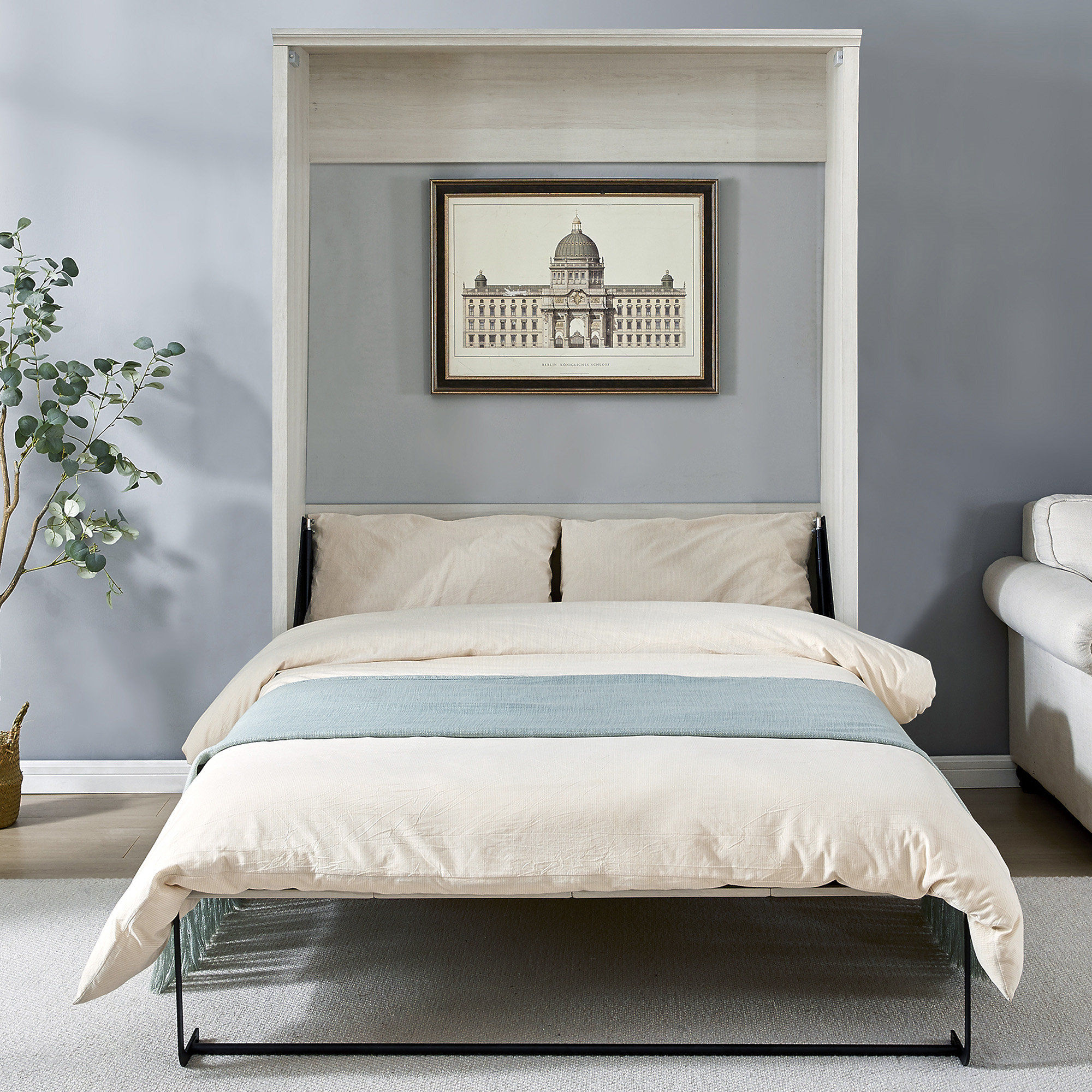 Hokku Designs Half Self-Close And Open Murphy Bed Cabinet Space-Saving Bed Perfect For Guest ...