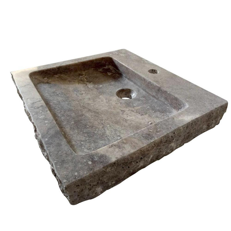 AA Warehousing Anthony 18'' Blue Travertine Stone Rectangular Vessel ...