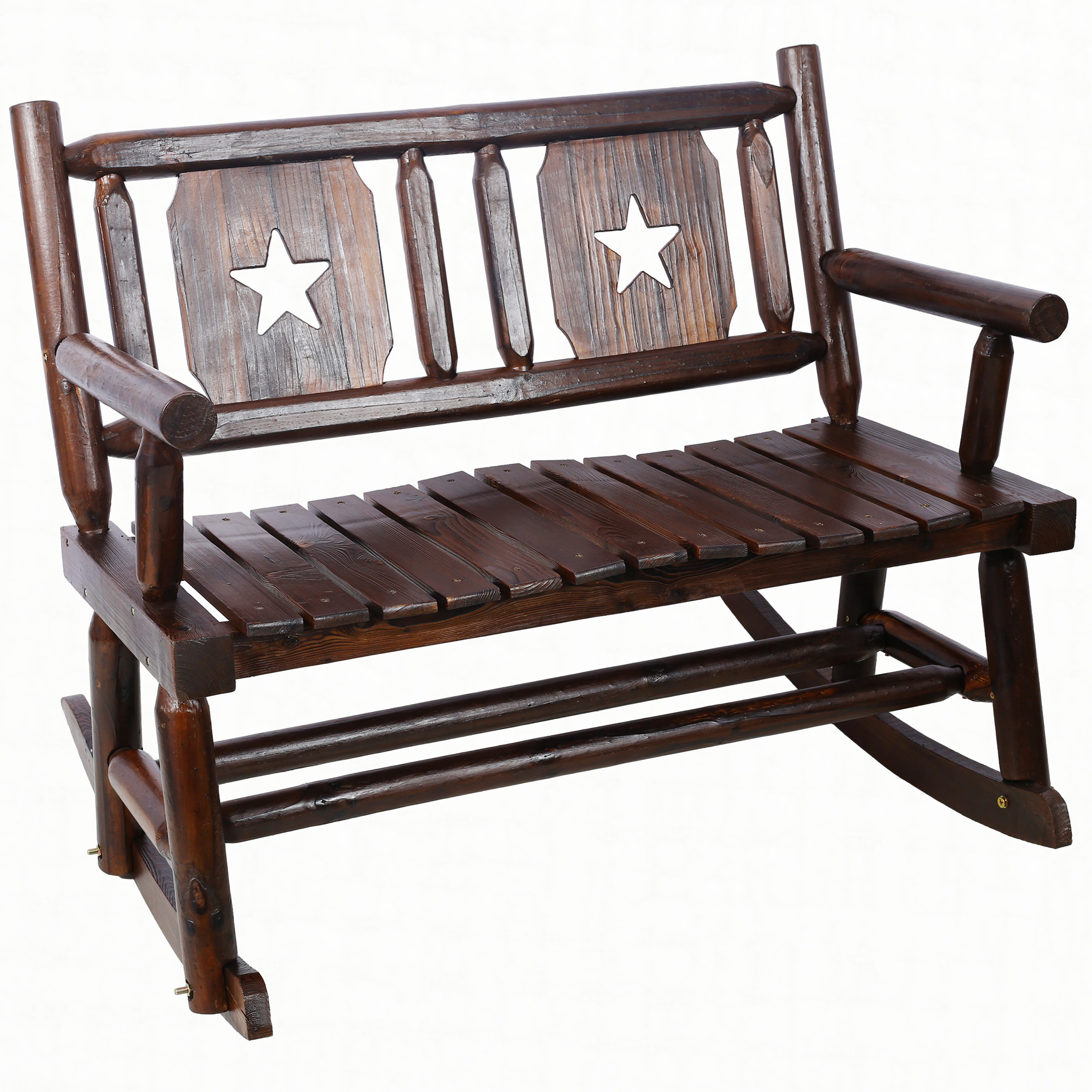Ophelia & Co. Outdoor Wood Rocking Bench Carbonized Double Rocking ...