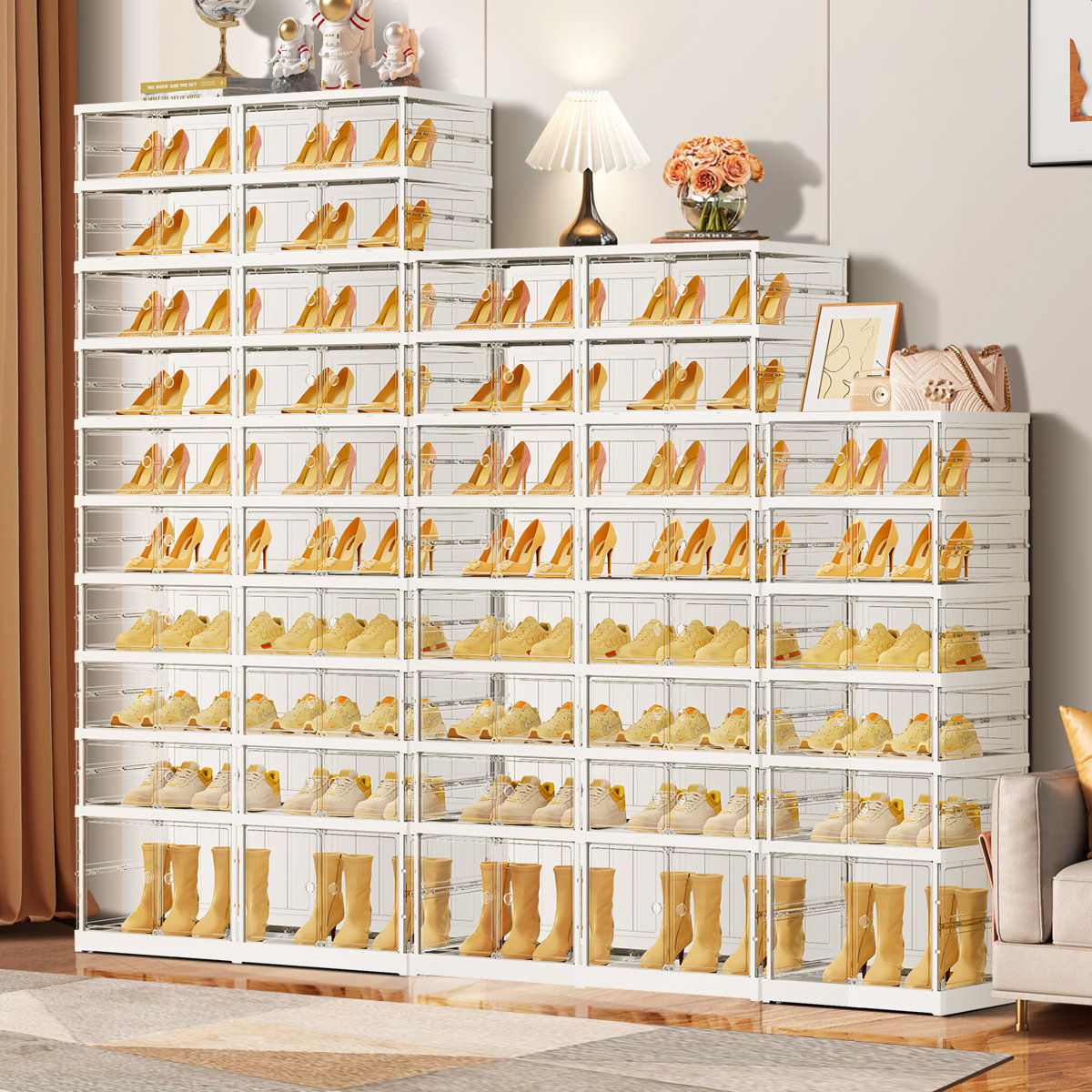 Rebrilliant 6 Pair Plastic Stackable Shoe Storage Cabinet For Entryway ...