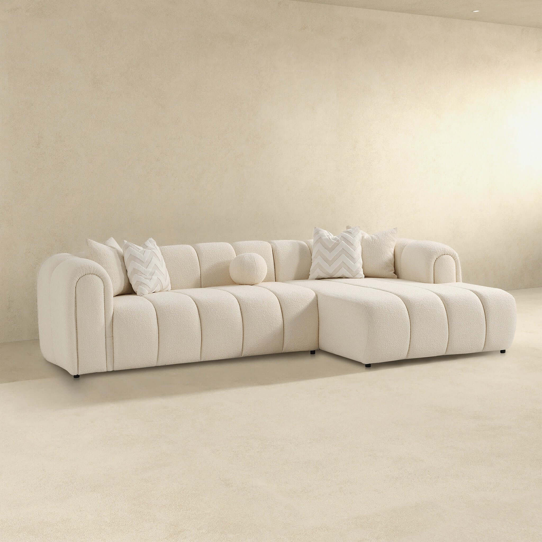 Orren Ellis Beatrice Ivory Boucle Tufted RAF Chaise Sectional | Wayfair