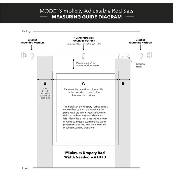 Mode Simplicity Collection 5/8 in Diameter Curtain Rod Set with ...