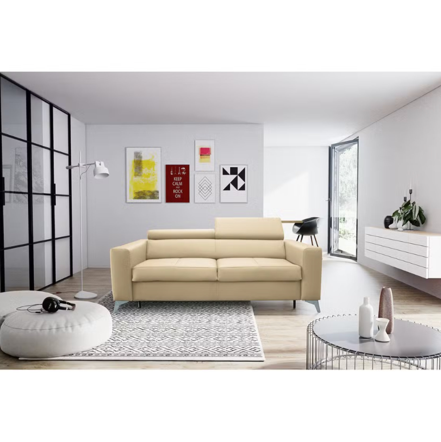 Ivy Bronx Genuine Leather Fold Out Sofa with Mattress and Adjustable ...