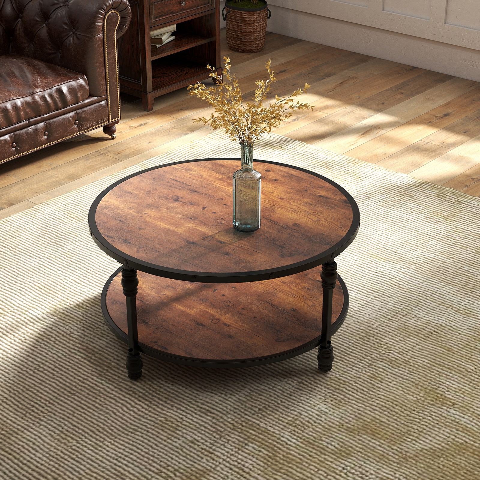 Williston Forge Wood Circle Coffee Table With Sturdy Metal Legs, Round ...
