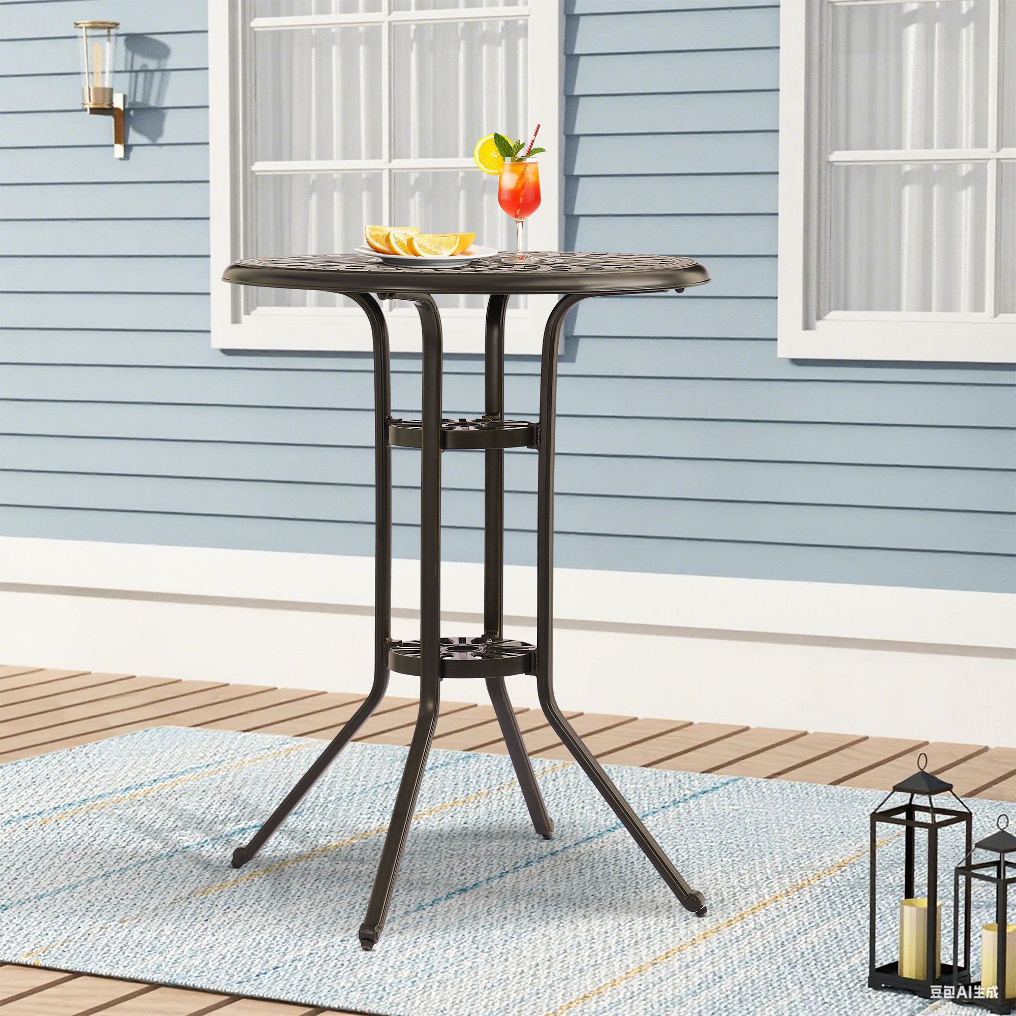 Winston Porter 30" Cast Aluminum Patio Bar Table, 41" Height High Top ...