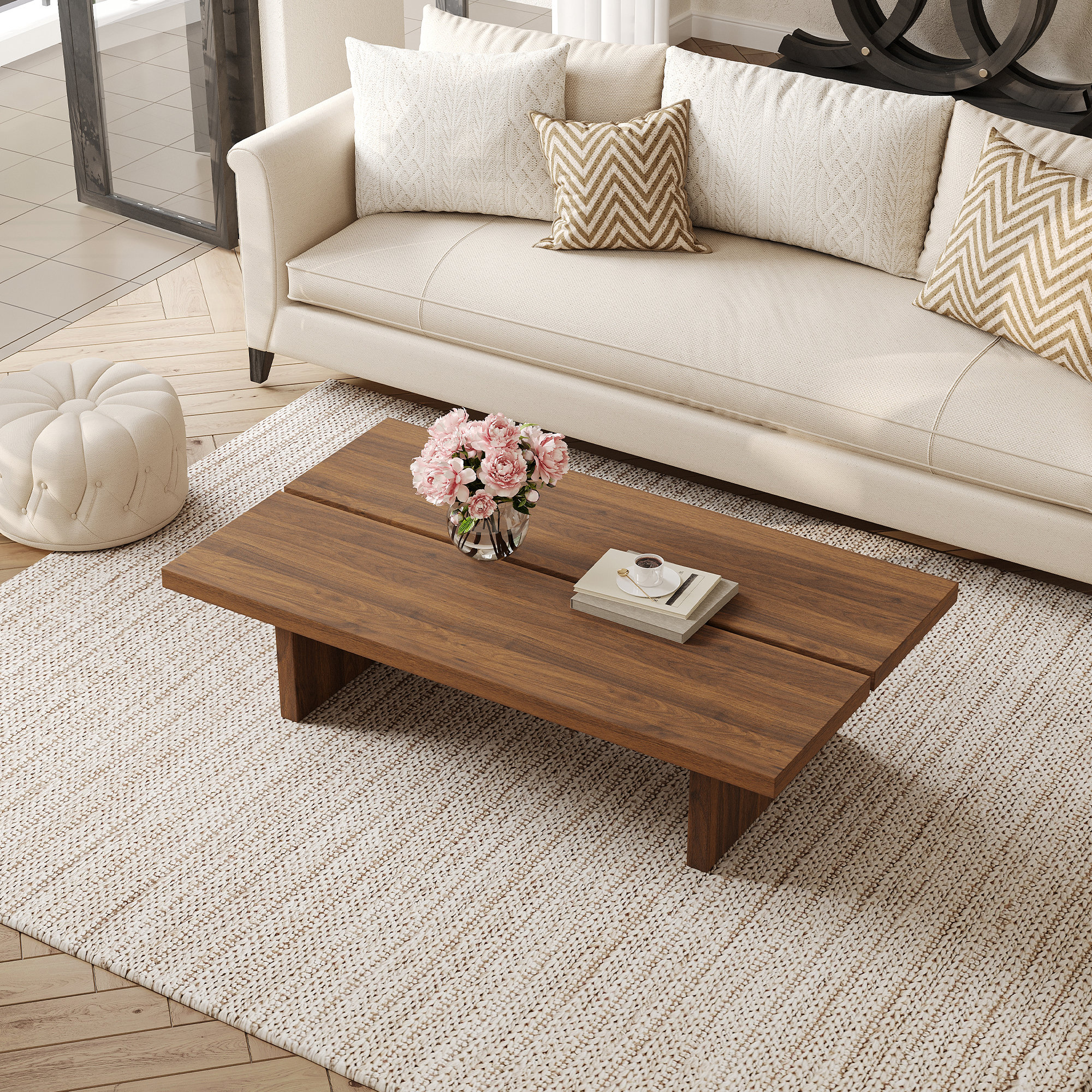 Latitude Run® 47"Modern Wood Coffee Table, Rectangler Sled Coffee Table ...