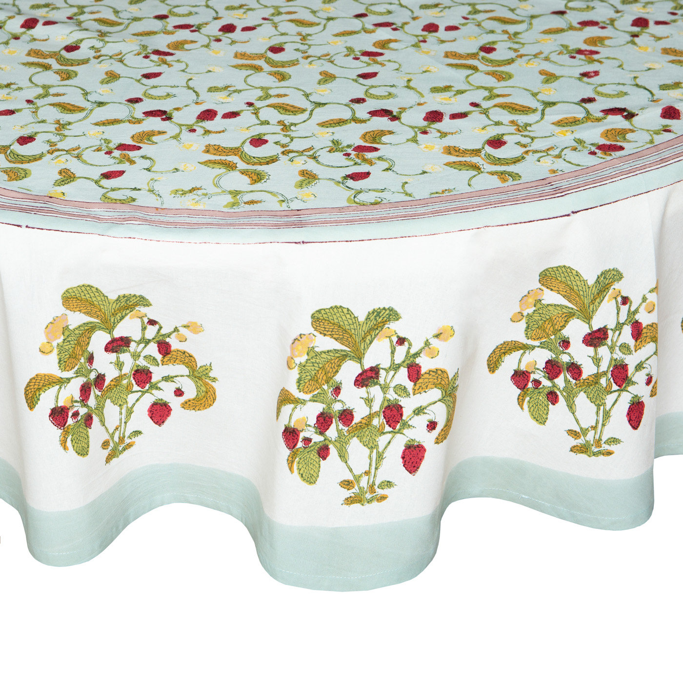 Red Barrel Studio® Strawberry Red Blue Round Tablecloth | Wayfair