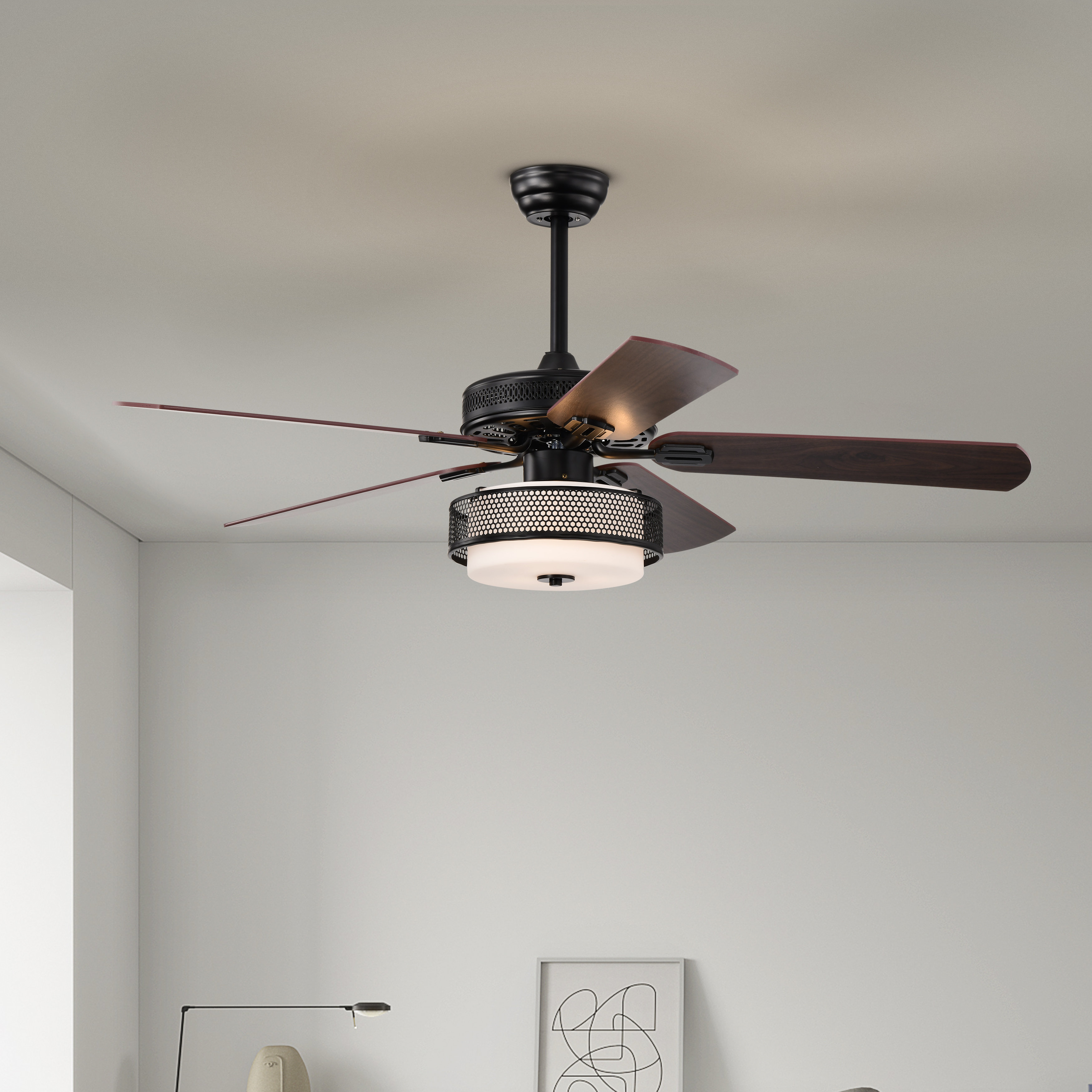 Trent Austin Design Alistair Matte Black Lighted Ceiling Fan Wooden 5 ...
