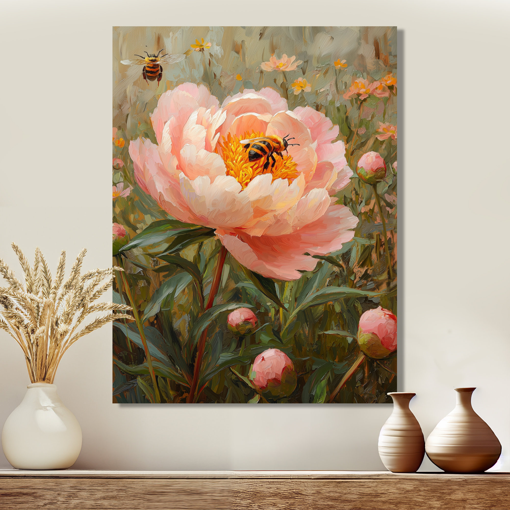 Winston Porter Josian - Traditional Metal Art Print, Peonies Metal Wall ...