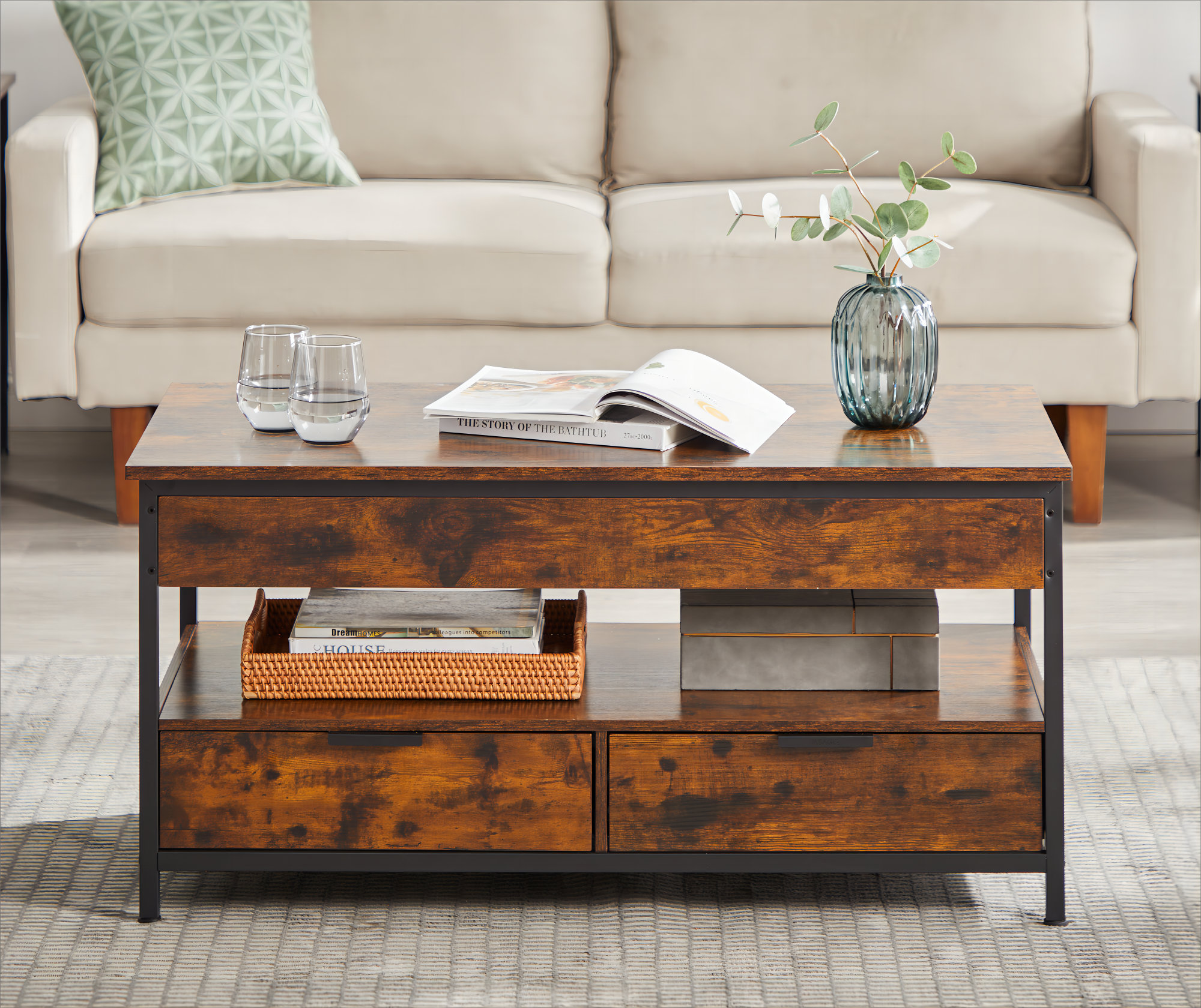 17 Stories Kauri Lift Top Coffee Table With 2 Drawers and Outlets ...